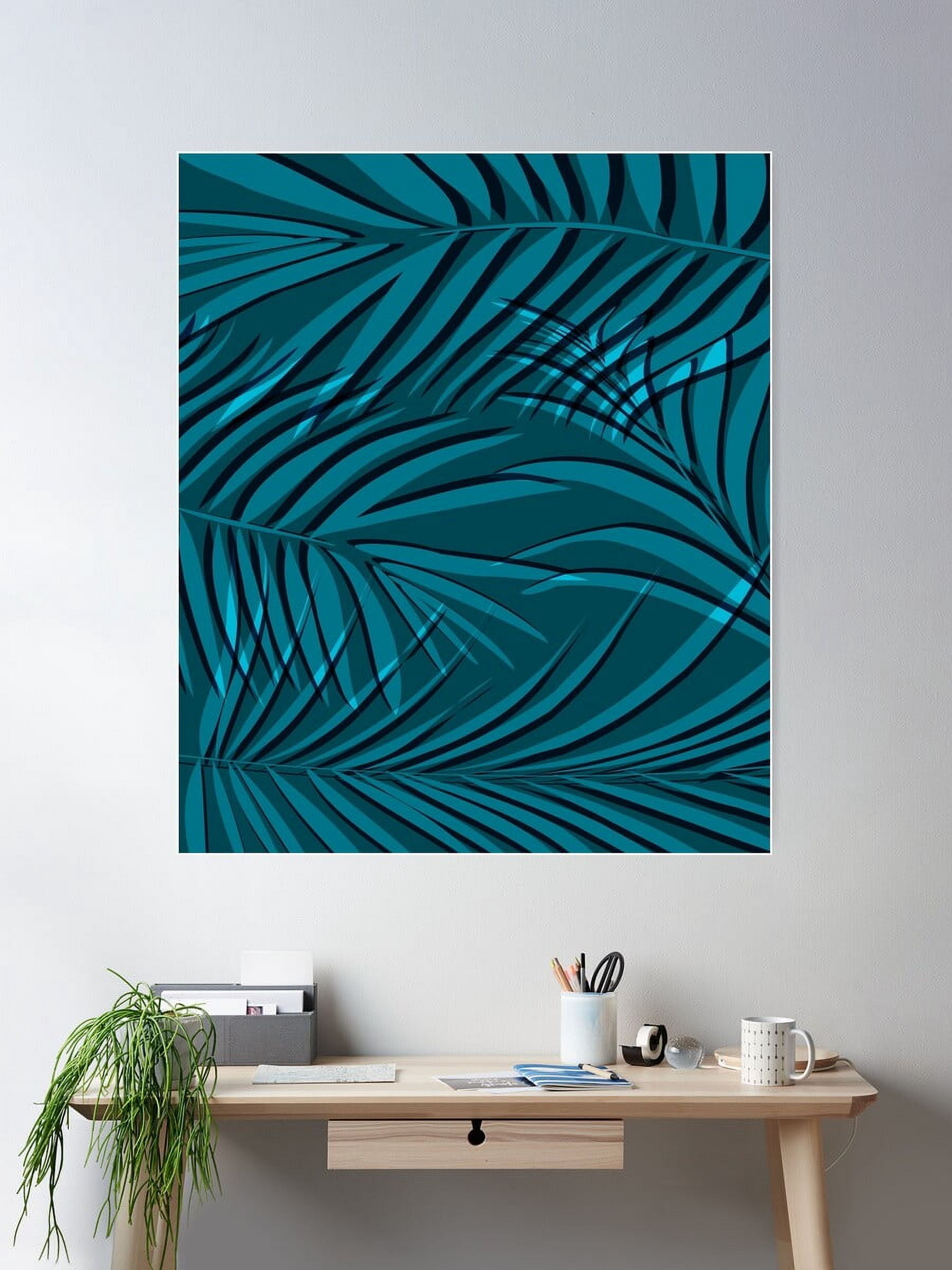 Palm Leaf Turquoise Poster Wall Art, Modern Wall Decor For Living Room ...
