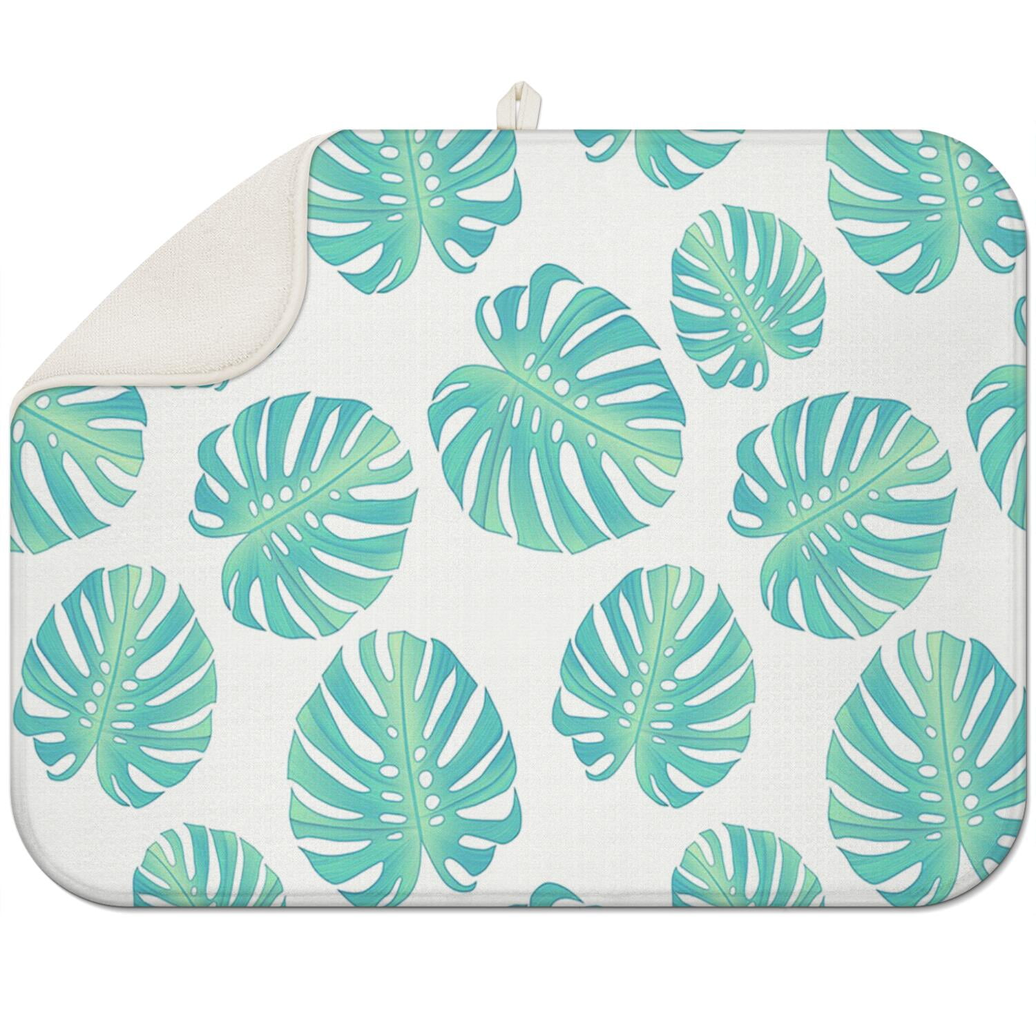 Palm Leaf and Exotic Dish Drying Mat – Vibrant Tropical Floral Print ...