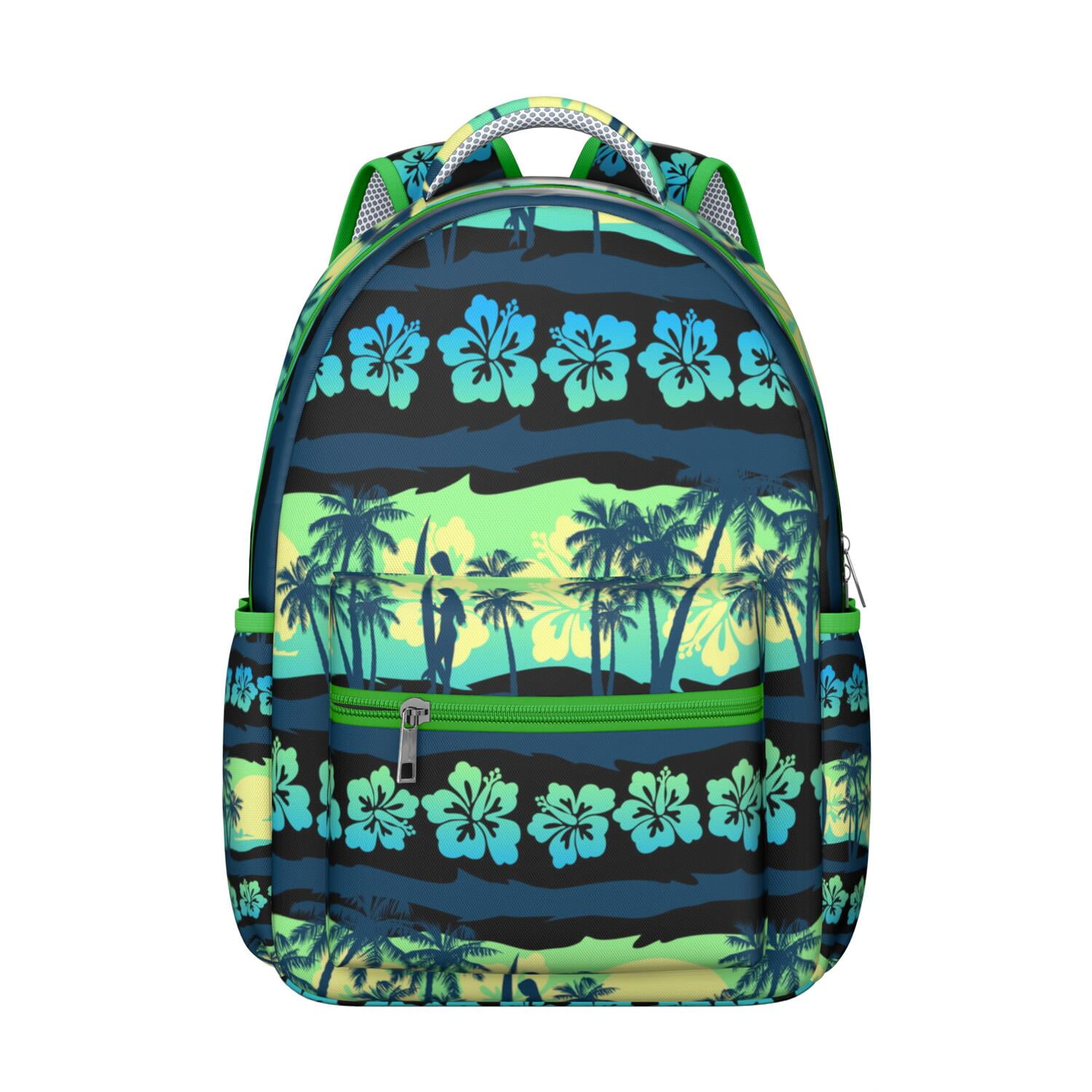 Palm Leaf and Exotic Floral School Backpack, Ergonomic Design with ...