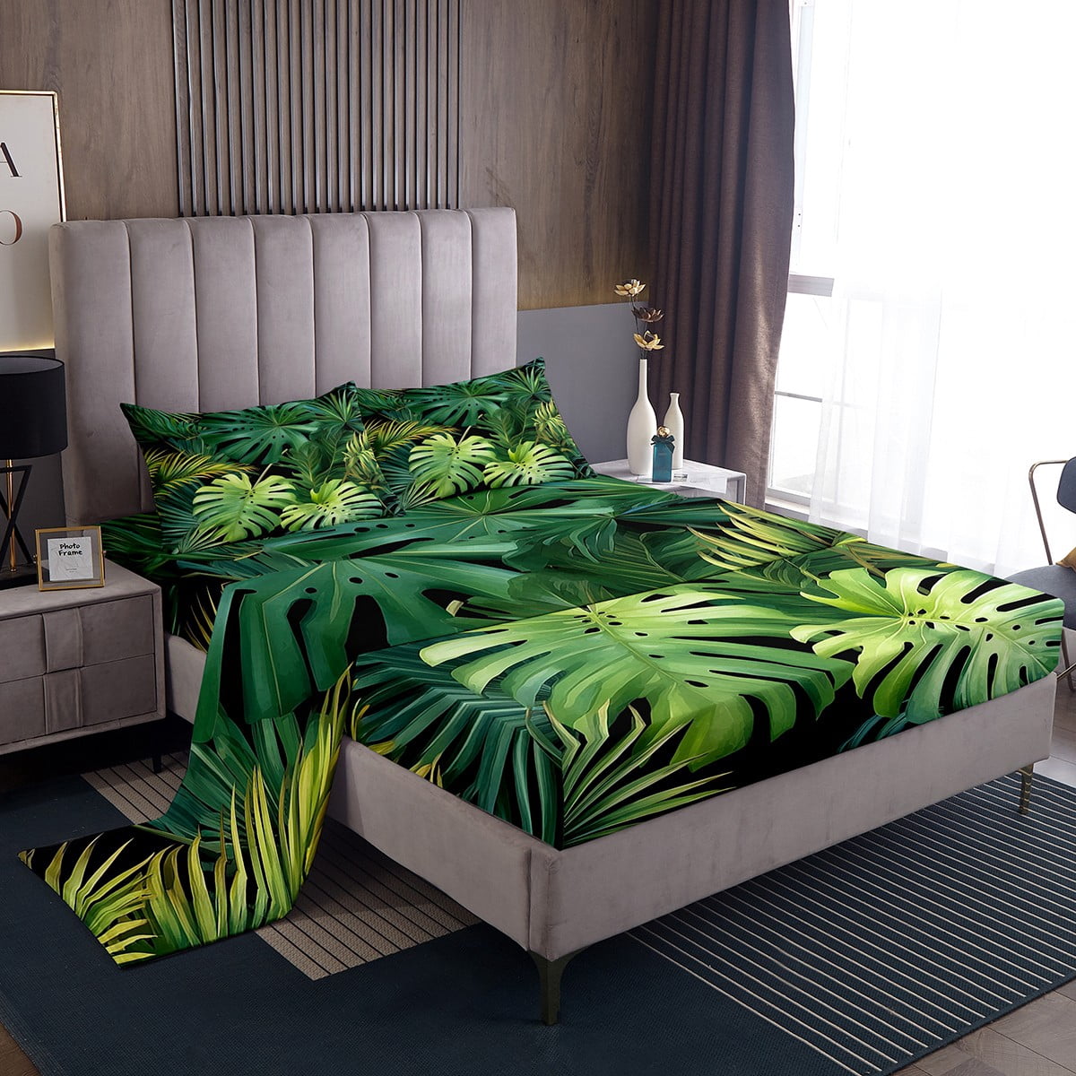 Palm Leave Bed Sheets Set Twin,Tropical Palm Sheet Set,Botanical Palm ...