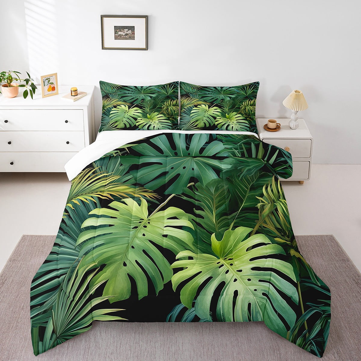 Palm Leave Queen Comforter Set,Tropical Palm Bedding Set,Botanical Palm ...