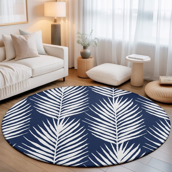 Palm Leaves 4' Round Rug for Cozy Reading Nook Home Office Chair Area ...