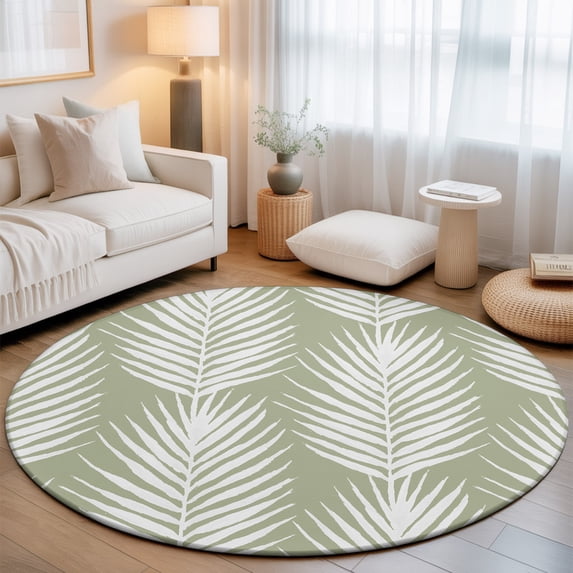 Palm Leaves 7' Round Rug for Living Room Conversation Area, Summer ...