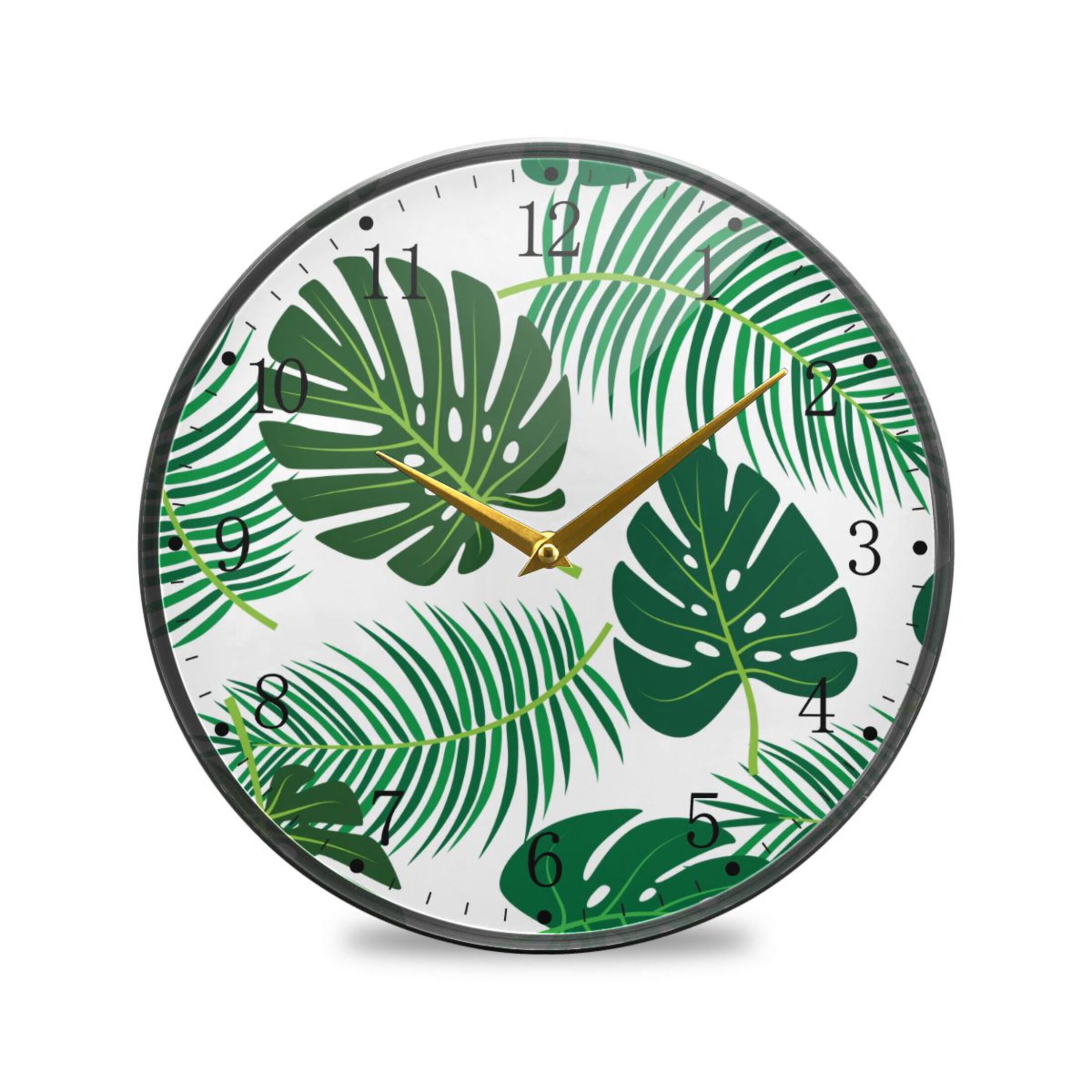Palm Leaves Acrylic Wall Clocks Quiet Round Clock Battery Operated Non ...