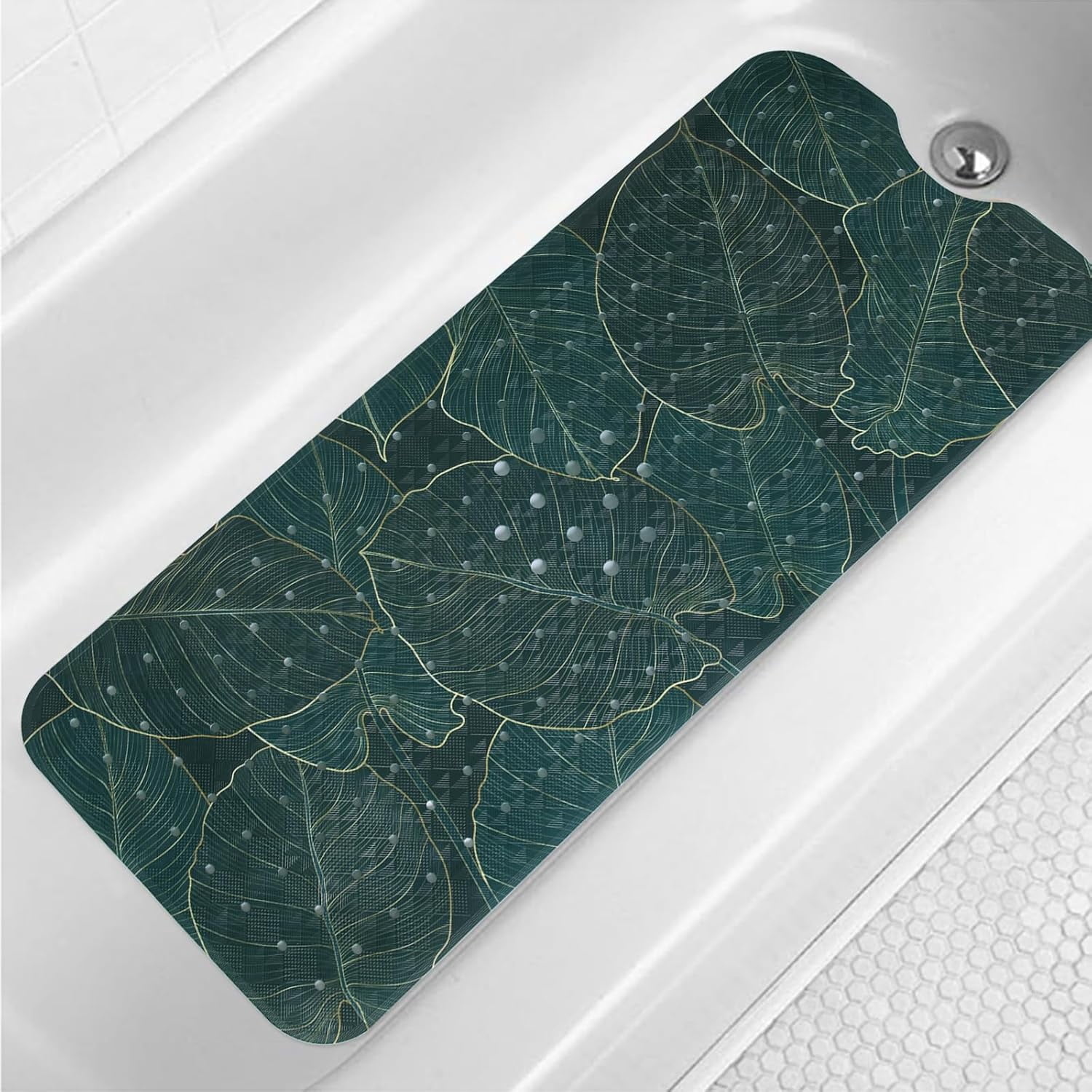Palm Leaves Bathtub Mat Non Slip 40x16in Palm Leaf Extra Long Bath Mat ...