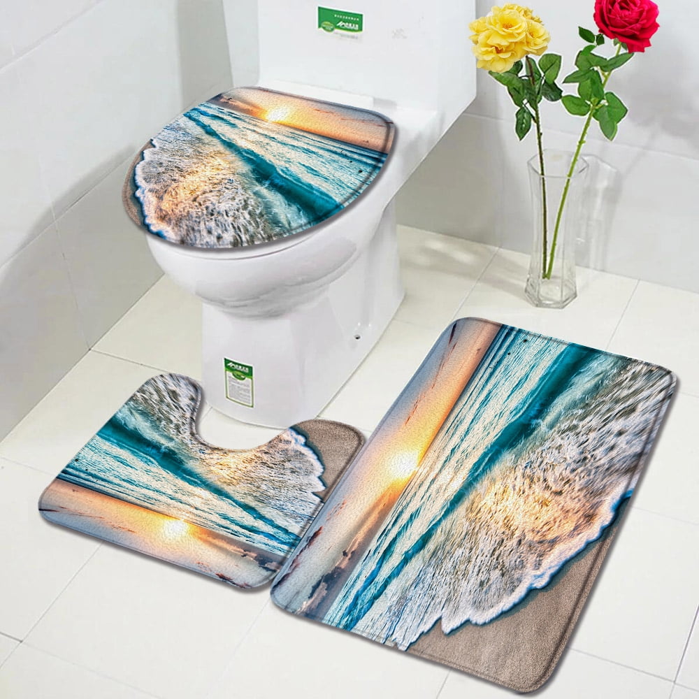Palm Leaves Beach Bath Mats Sets Ocean Sea Wave Hawaii Nature Scenery ...