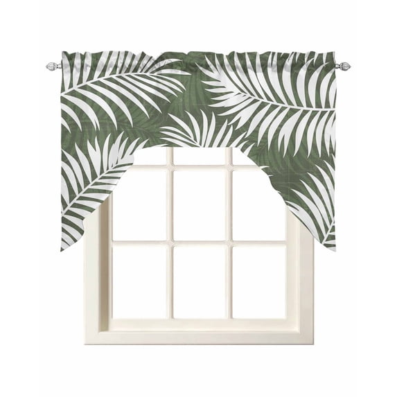 Palm Leaves Dark Green Kitchen Swag Valances for Windows, Summer ...