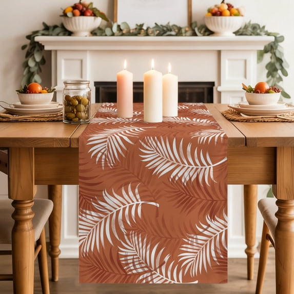 Palm Leaves Dining Table Runner, Coastal Tropical Terracotta Palm Leaf ...