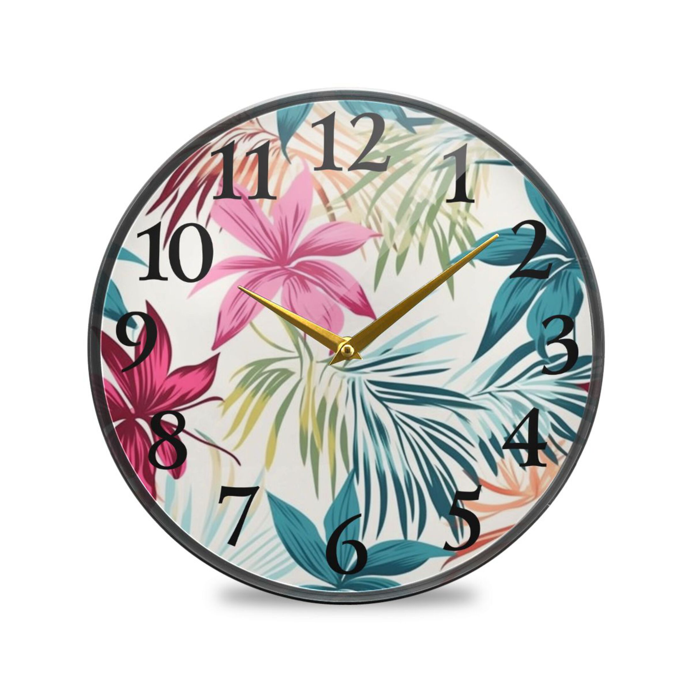 Palm Leaves Flowers Wall Clocks Battery Operated 11.9 Inch Round Clock ...