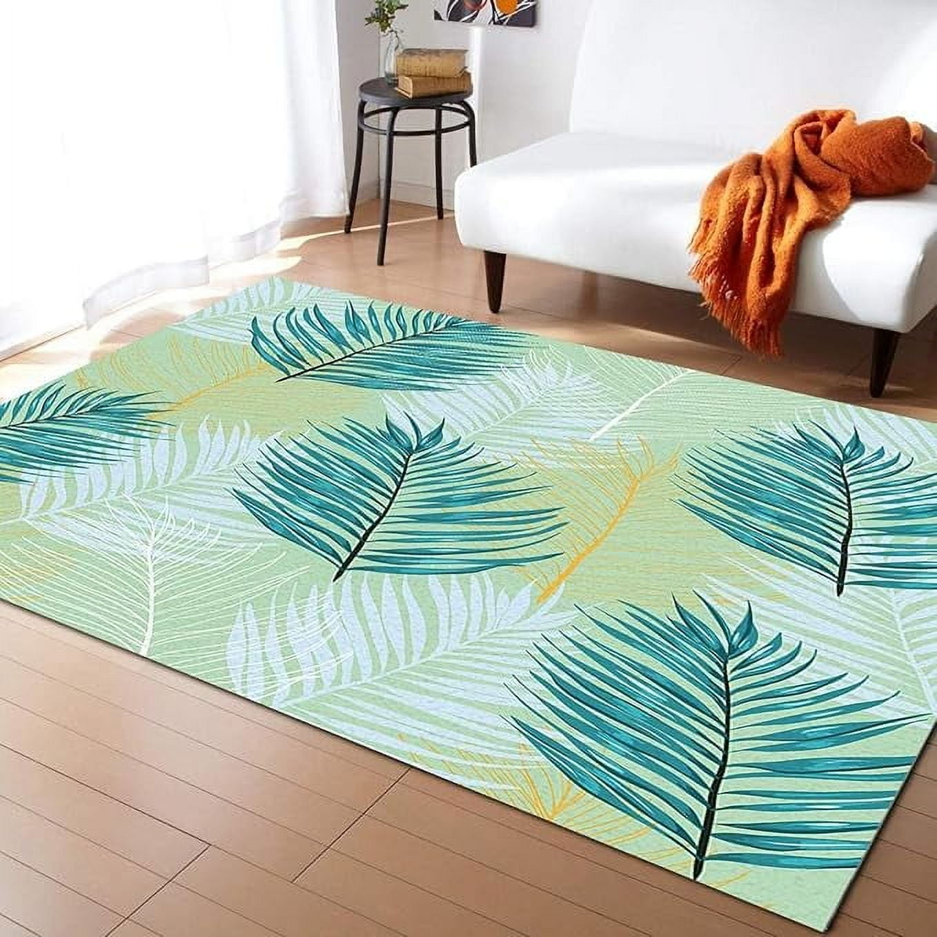 Palm Leaves Green Area Rug, Tropical Jungle Plant Soft Washable Carpet ...