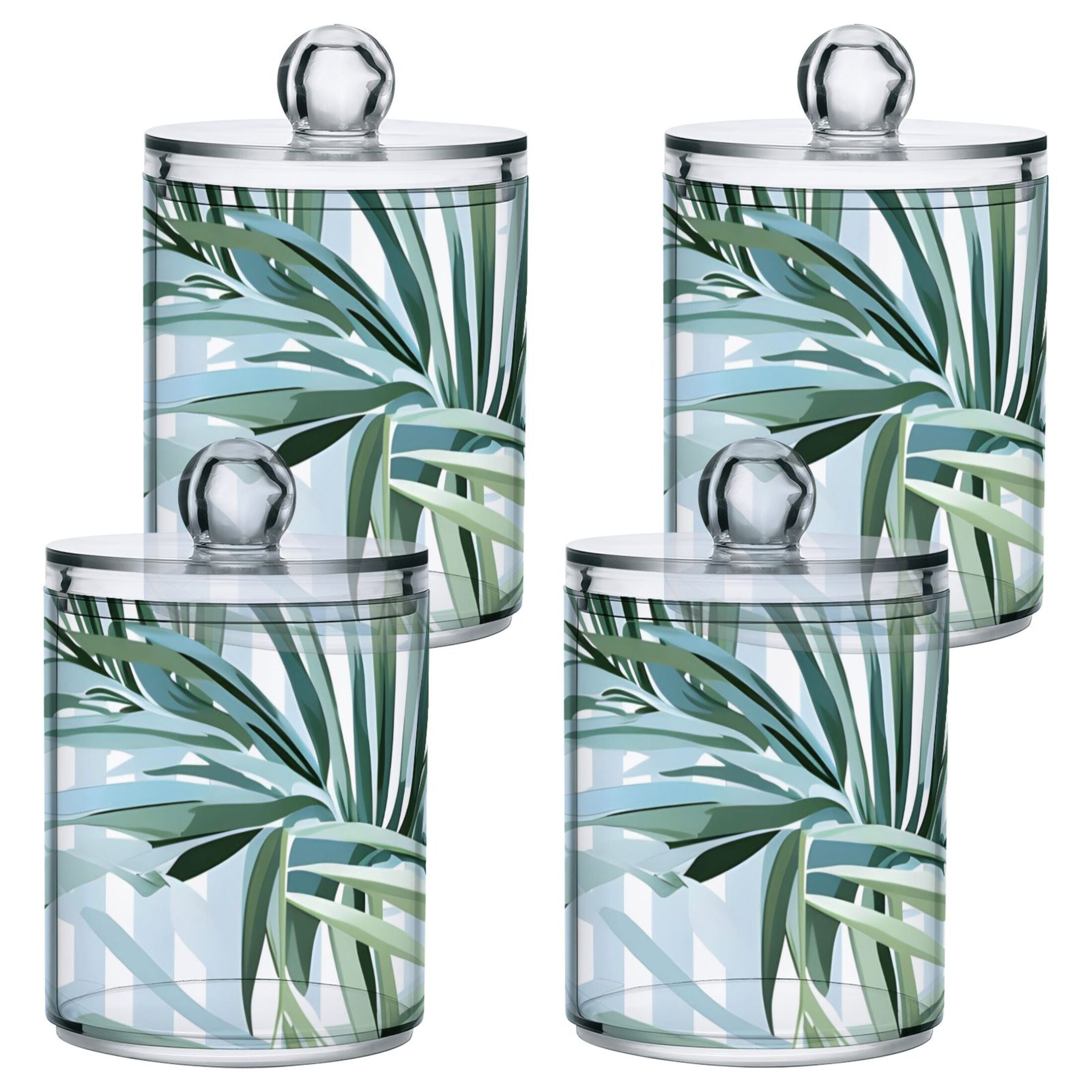 Palm Leaves Hand Painted Translucent Plastic Cans Storage Canisters ...