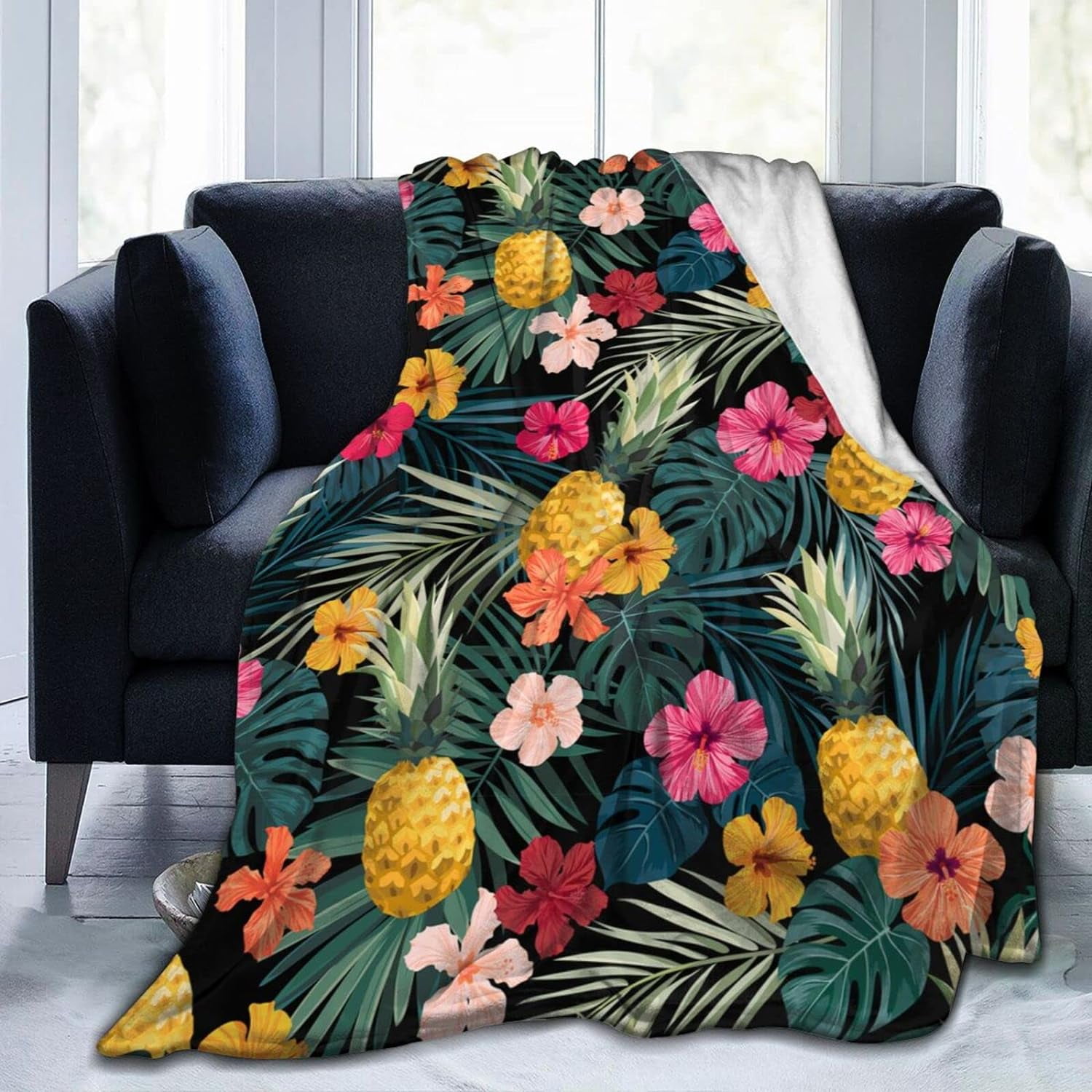 Palm Leaves Hibiscus Flowers Hawaii Throw Blanket Ultra Soft Warm All ...