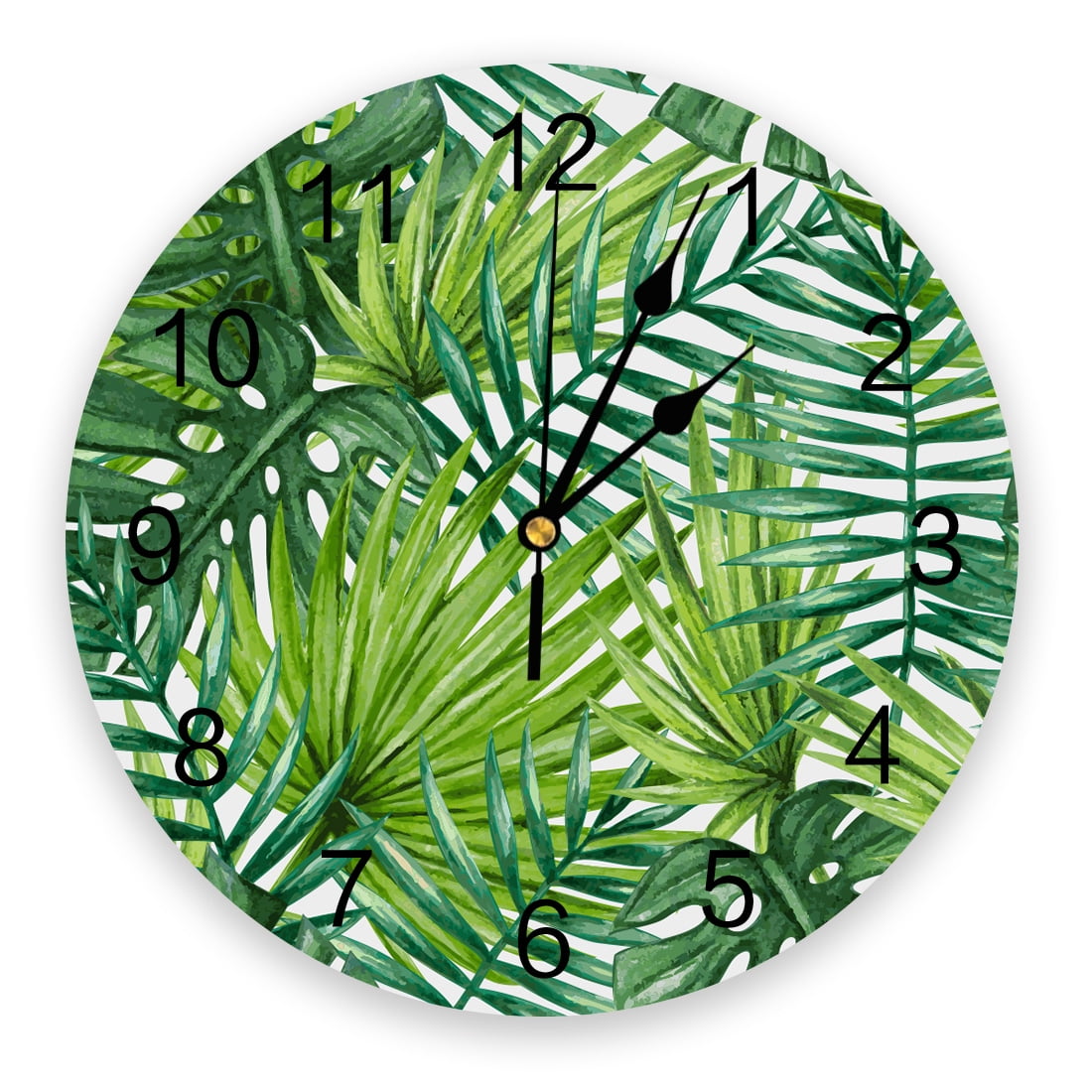 Palm Leaves Jungle Leaves Plant Green Round Wall Clock Creative Home r ...