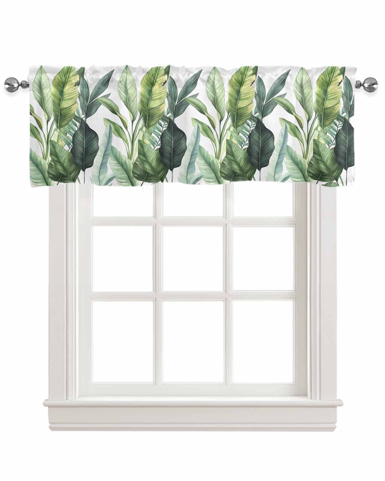 Palm Leaves Kitchen Valances for Windows Farmhouse Linen Window Valance ...