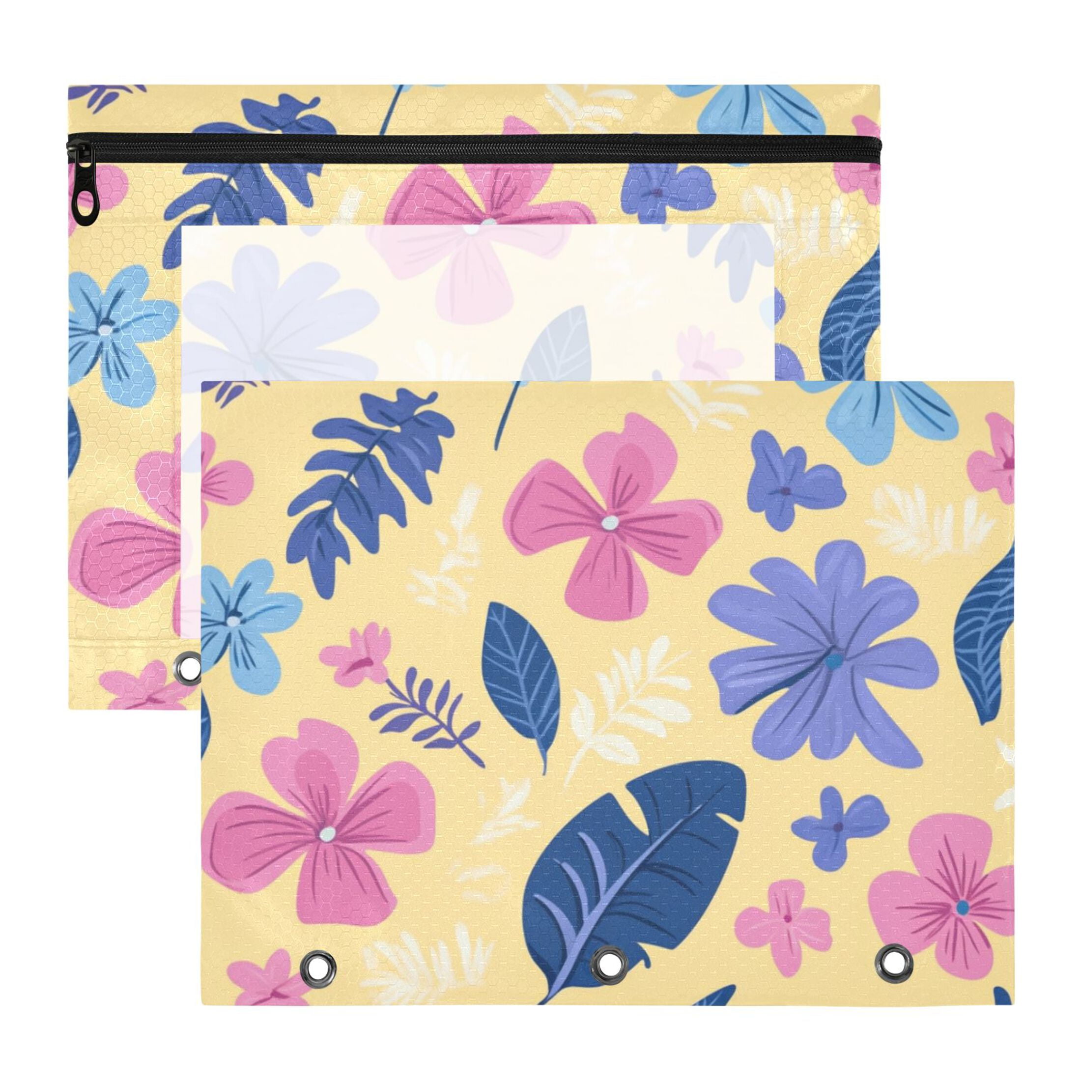 Palm Leaves Pastel Flowers Tropical 3-Ring Binder Pouches A4 Size ...