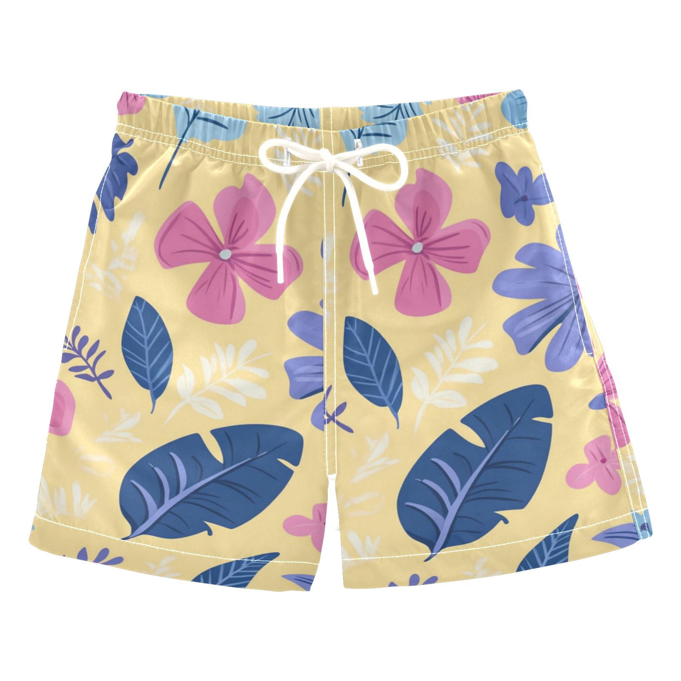 Palm Leaves Pastel Flowers Tropical Boys' Swim Trunks Board Shorts ...