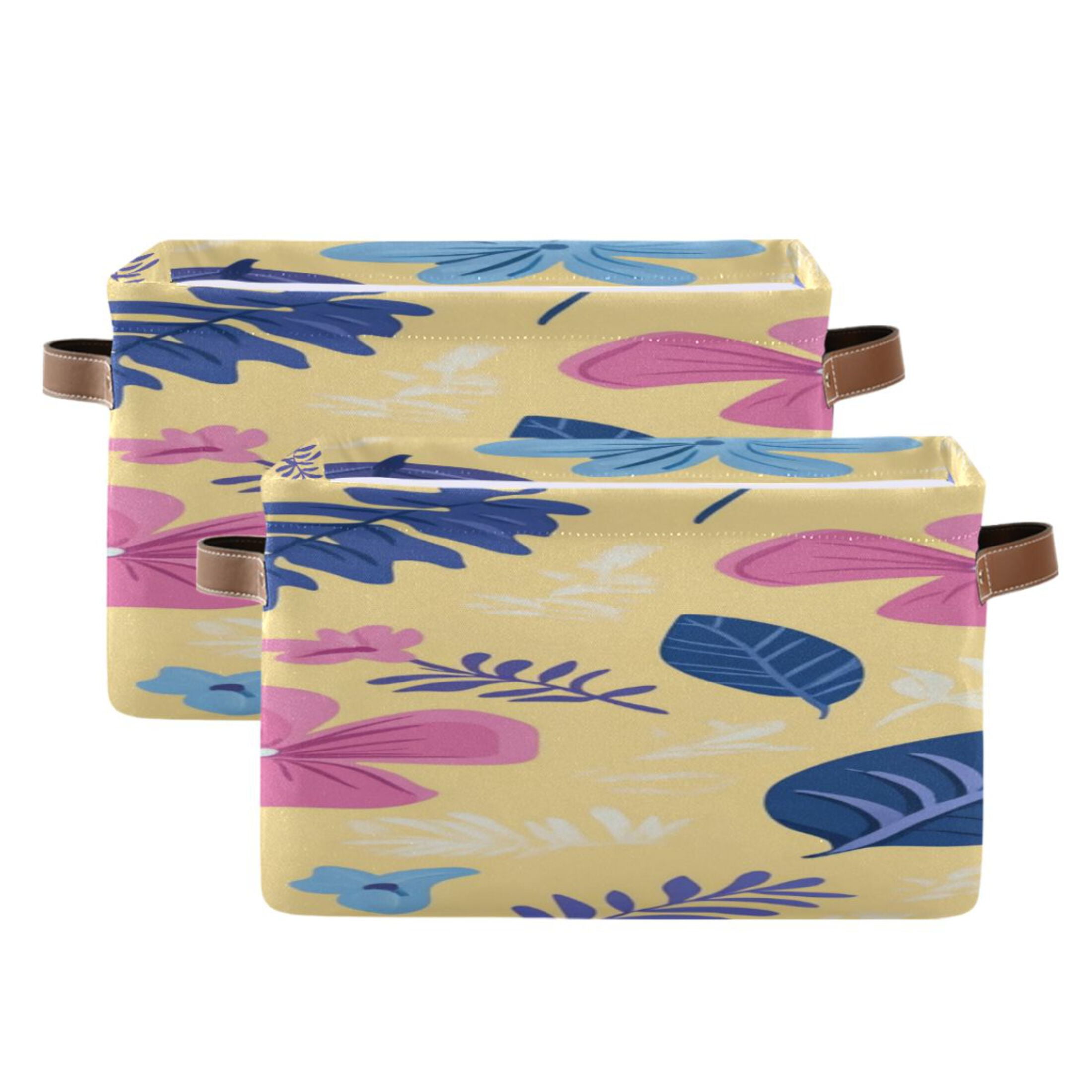 Palm Leaves Pastel Flowers Tropical Square Storage Bins with Handles ...