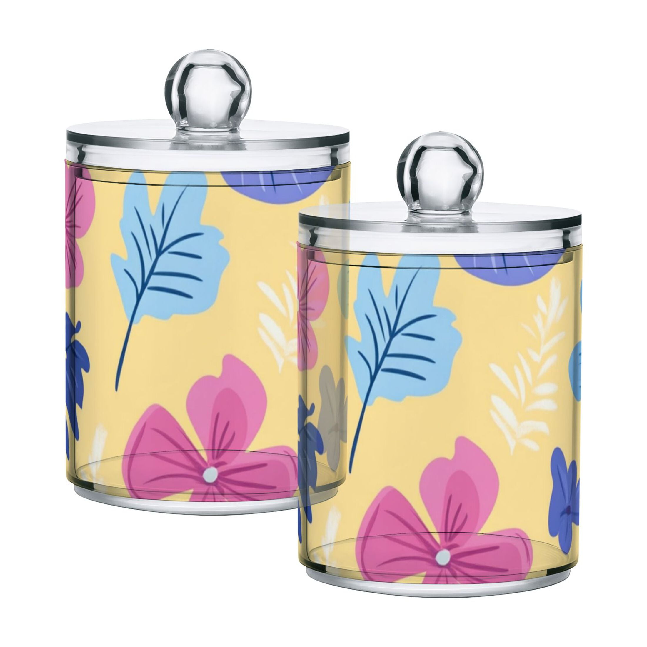 Palm Leaves Pastel Flowers Tropical Translucent Plastic Cans Storage ...