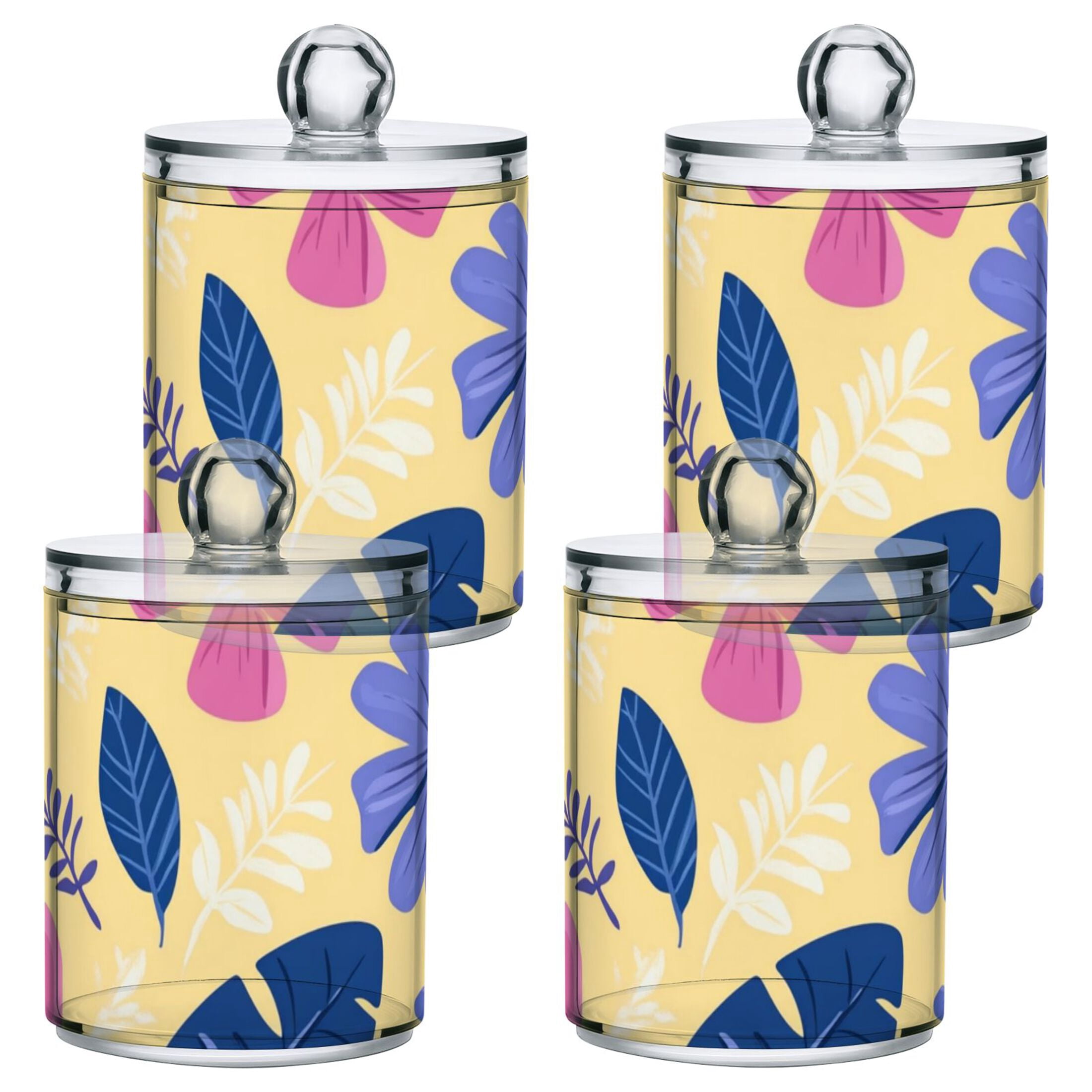 Palm Leaves Pastel Flowers Tropical Translucent Plastic Cans Storage ...