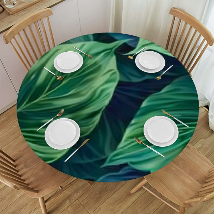 Palm Leaves Table Cover Round, Green Leaf Fitted , Outdoor Picnic or ...
