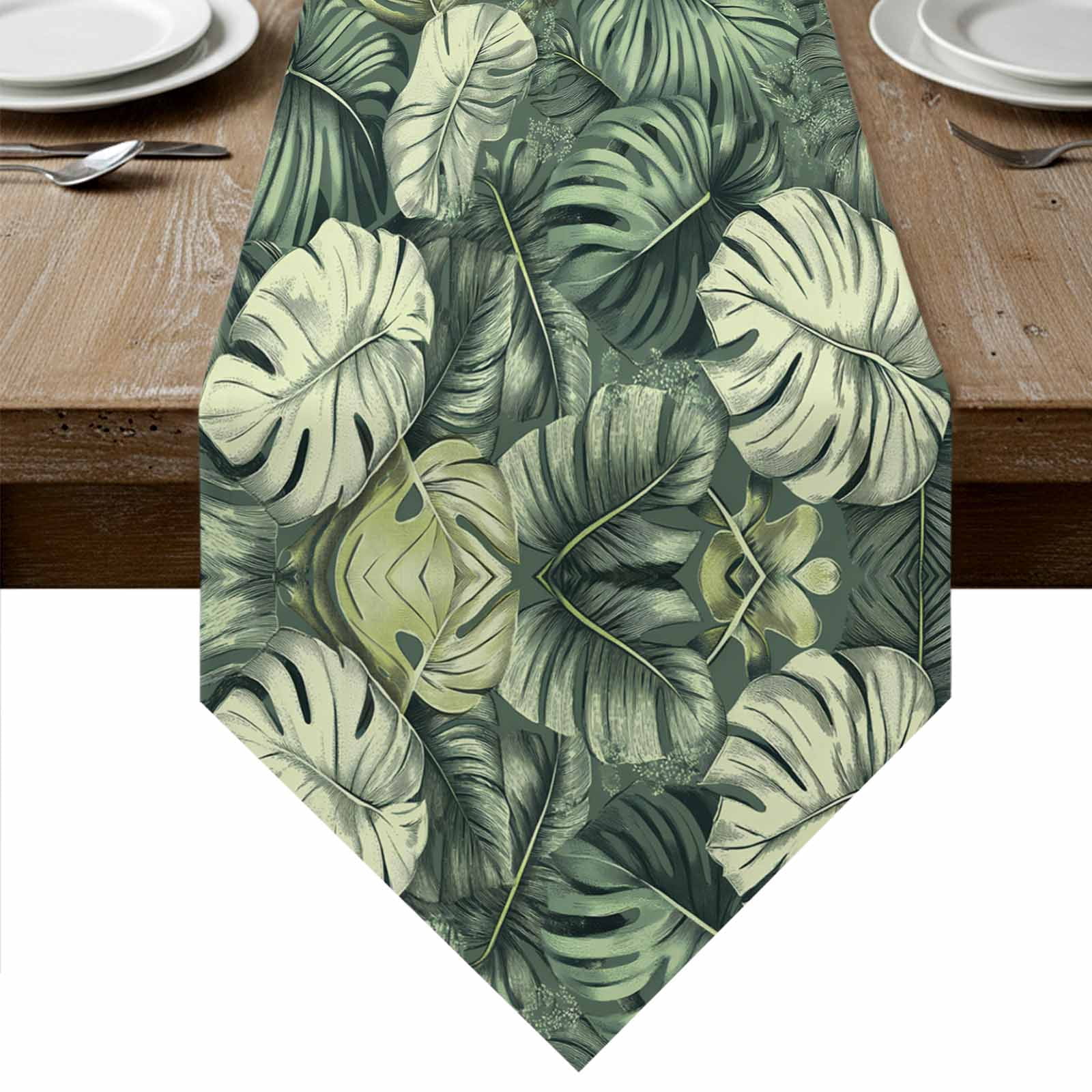 Palm Leaves Table Runner Linen Burlap Table Runner 72 Inches Long ...