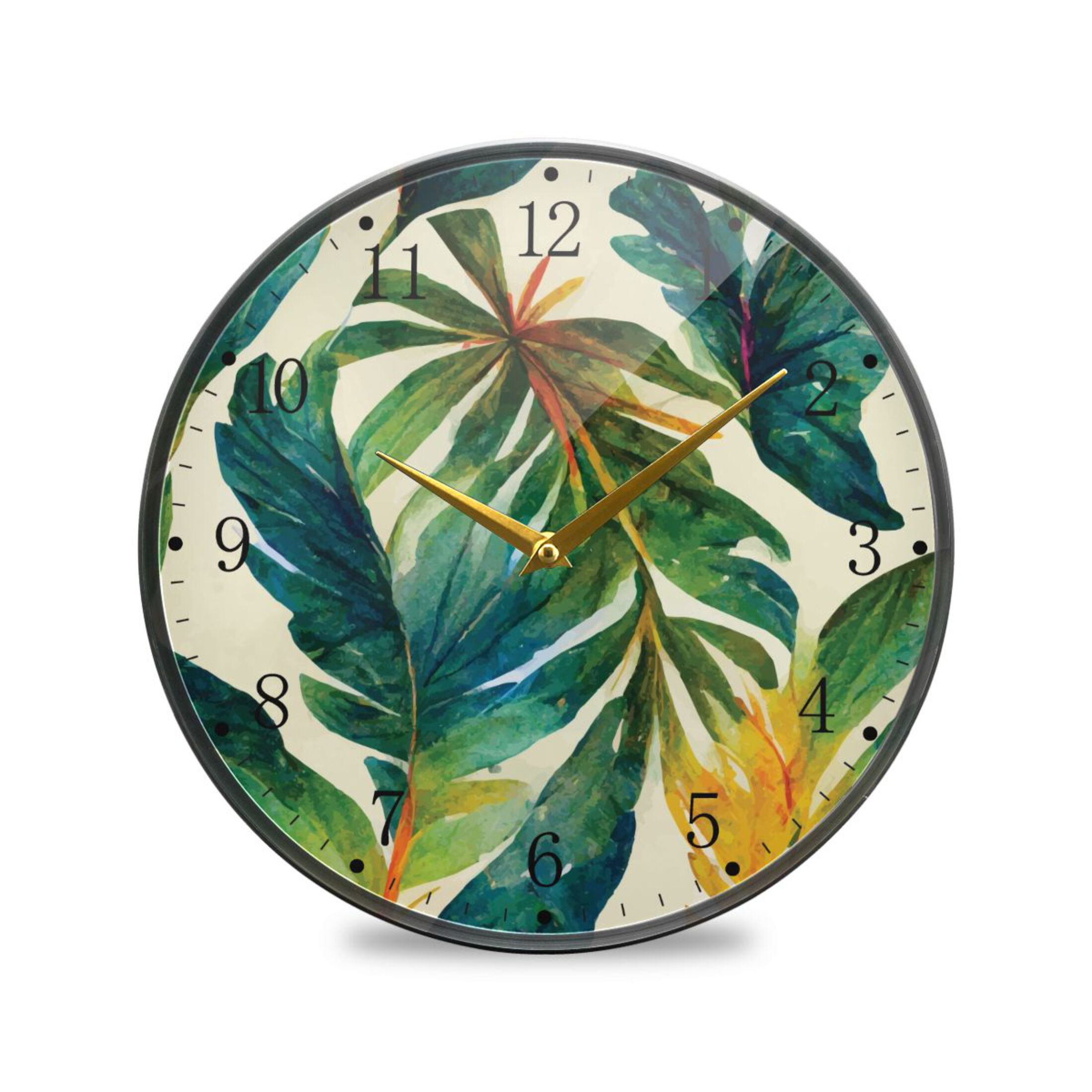 Palm Leaves Tropical Acrylic Wall Clocks Quiet Round Clock Battery ...