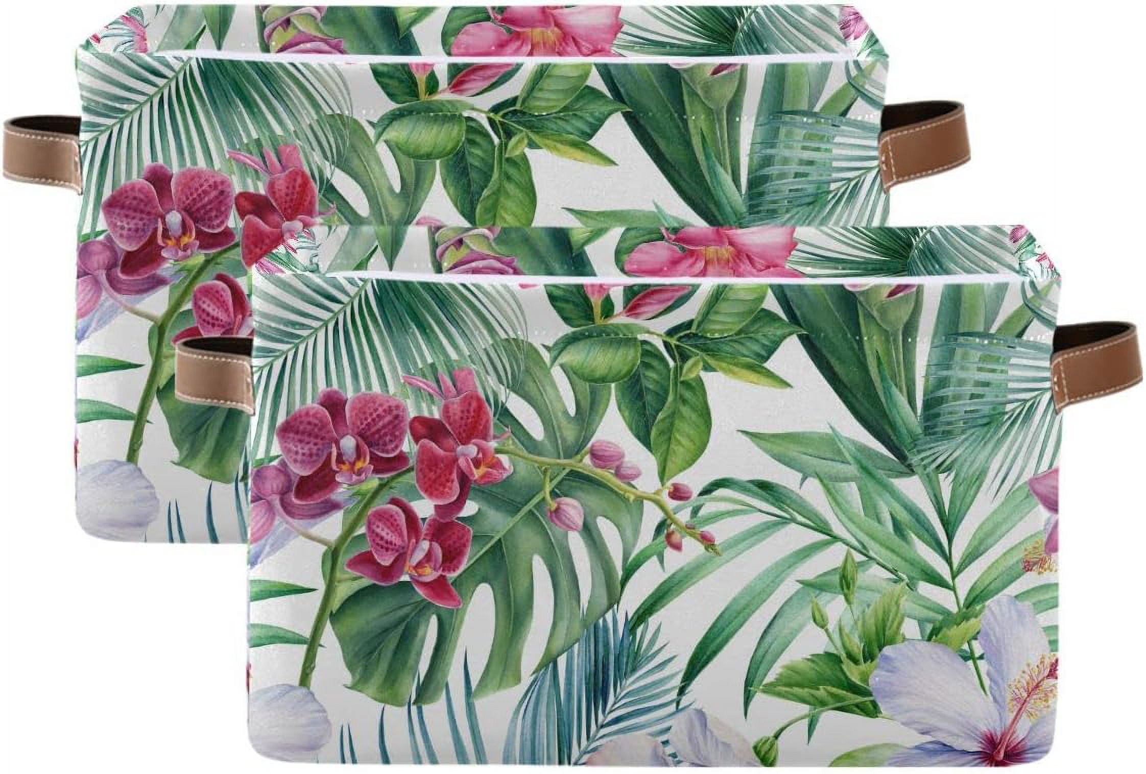 Palm Leaves Tropical Flowers Orchid Square Storage Basket Storage Bins ...