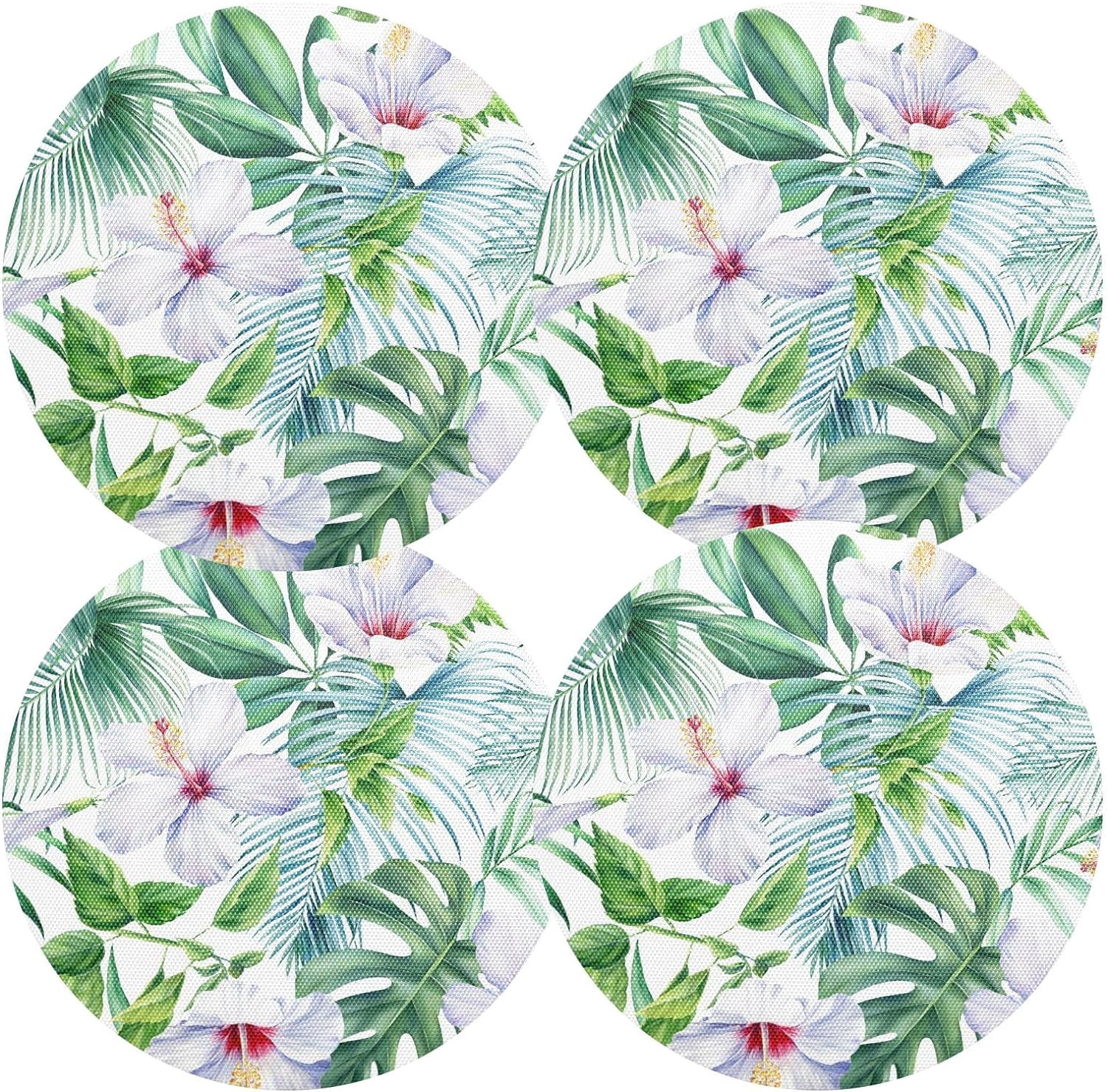 Palm Leaves Tropical Flowers Watercolor Round Place Mats Set of 4, Heat ...