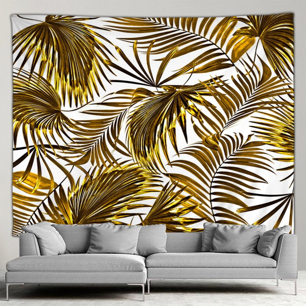 Palm Leaves Tropical Plant Outdoor Tapestry Golden Green Plant Leaves ...
