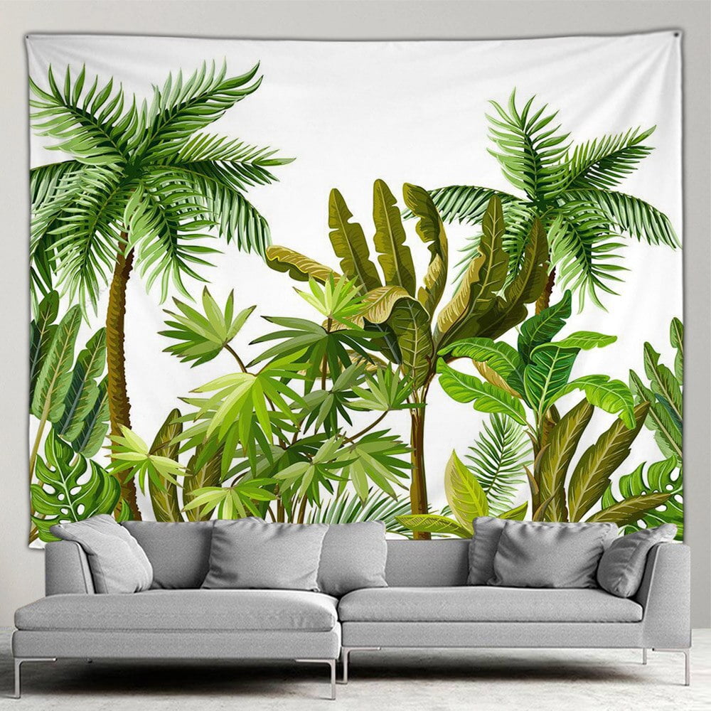 Palm Leaves Tropical Plant Outdoor Tapestry Golden Green Plant Leaves ...