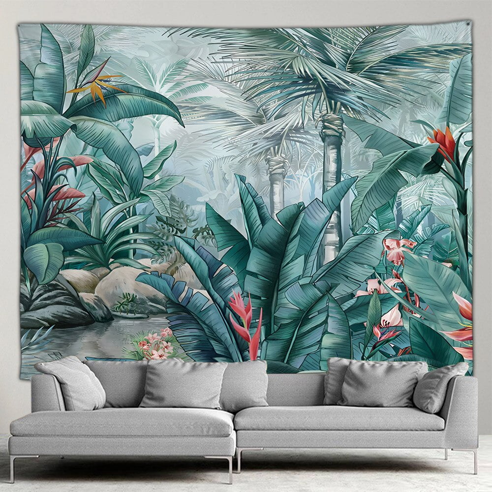 Palm Leaves Tropical Plant Outdoor Tapestry Golden Green Plant Leaves ...