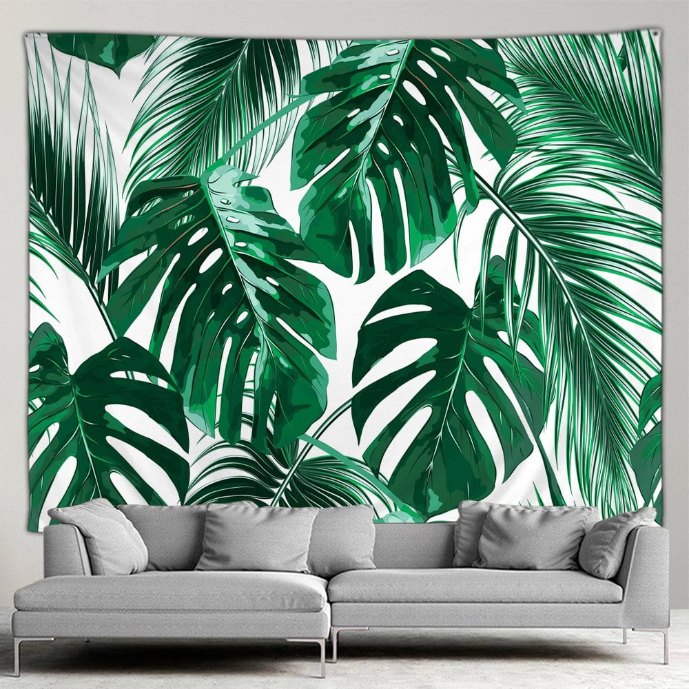 Palm Leaves Tropical Plant Outdoor Tapestry Golden Green Plant Leaves ...