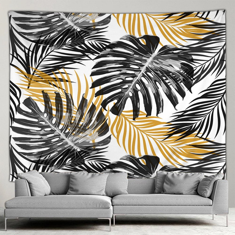 Palm Leaves Tropical Plant Outdoor Tapestry Golden Green Plant Leaves ...