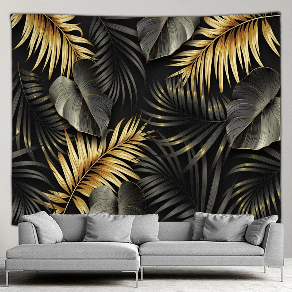 Palm Leaves Tropical Plant Outdoor Tapestry Golden Green Plant Leaves ...