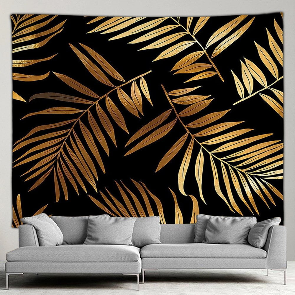 Palm Leaves Tropical Plant Outdoor Tapestry Golden Green Plant Leaves ...