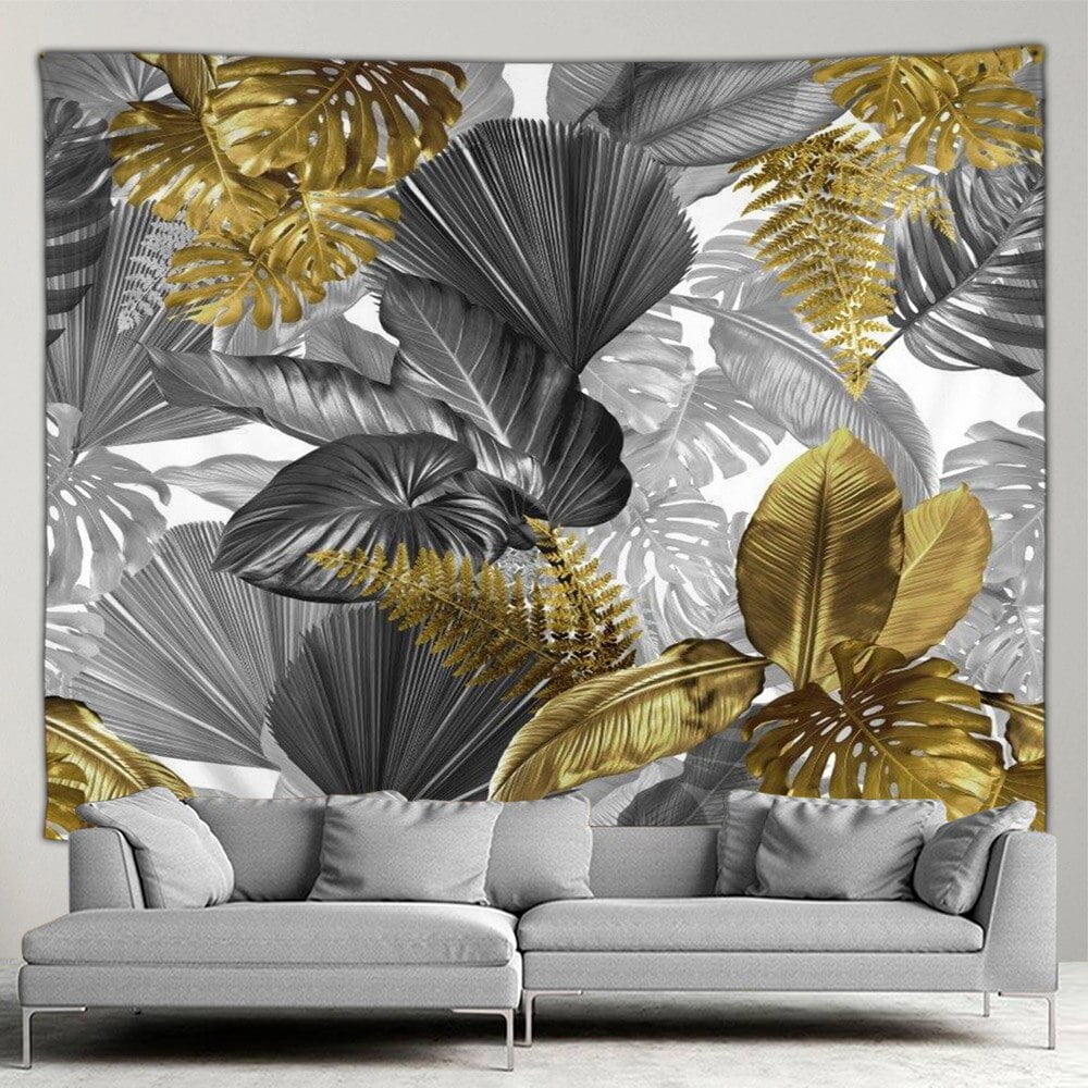 Palm Leaves Tropical Plant Outdoor Tapestry Golden Green Plant Leaves ...
