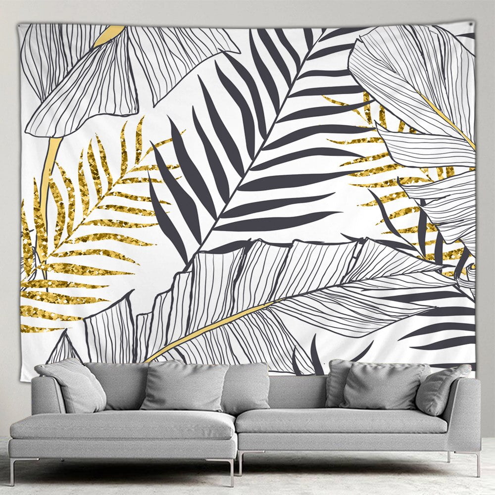Palm Leaves Tropical Plant Outdoor Tapestry Golden Green Plant Leaves ...