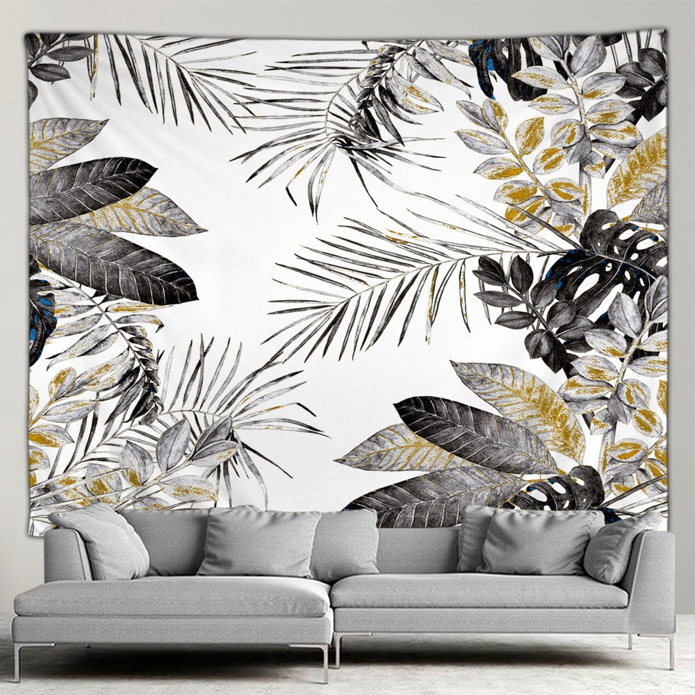 Palm Leaves Tropical Plant Outdoor Tapestry Golden Green Plant Leaves ...