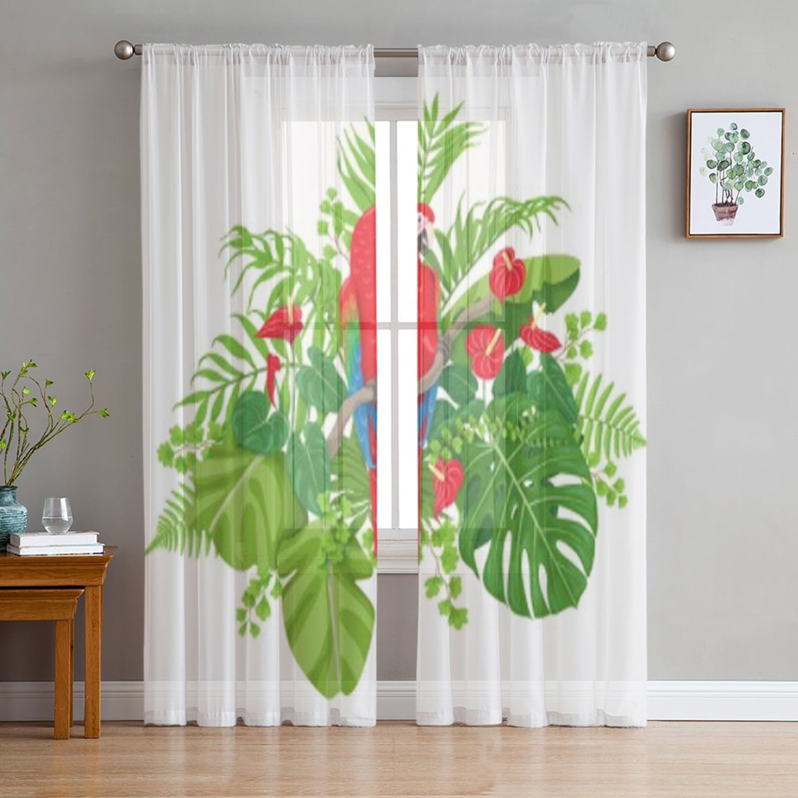 Palm Leaves Tulle Sheer Window Curtains For Living Room The Bedroom ...