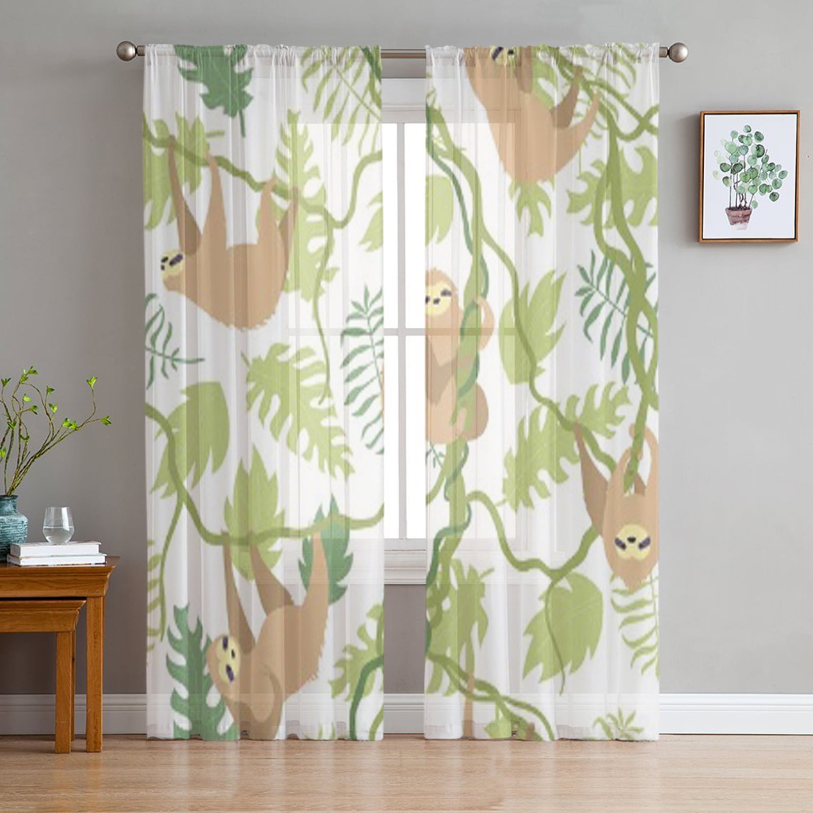 Palm Leaves Tulle Sheer Window Curtains For Living Room The Bedroom ...