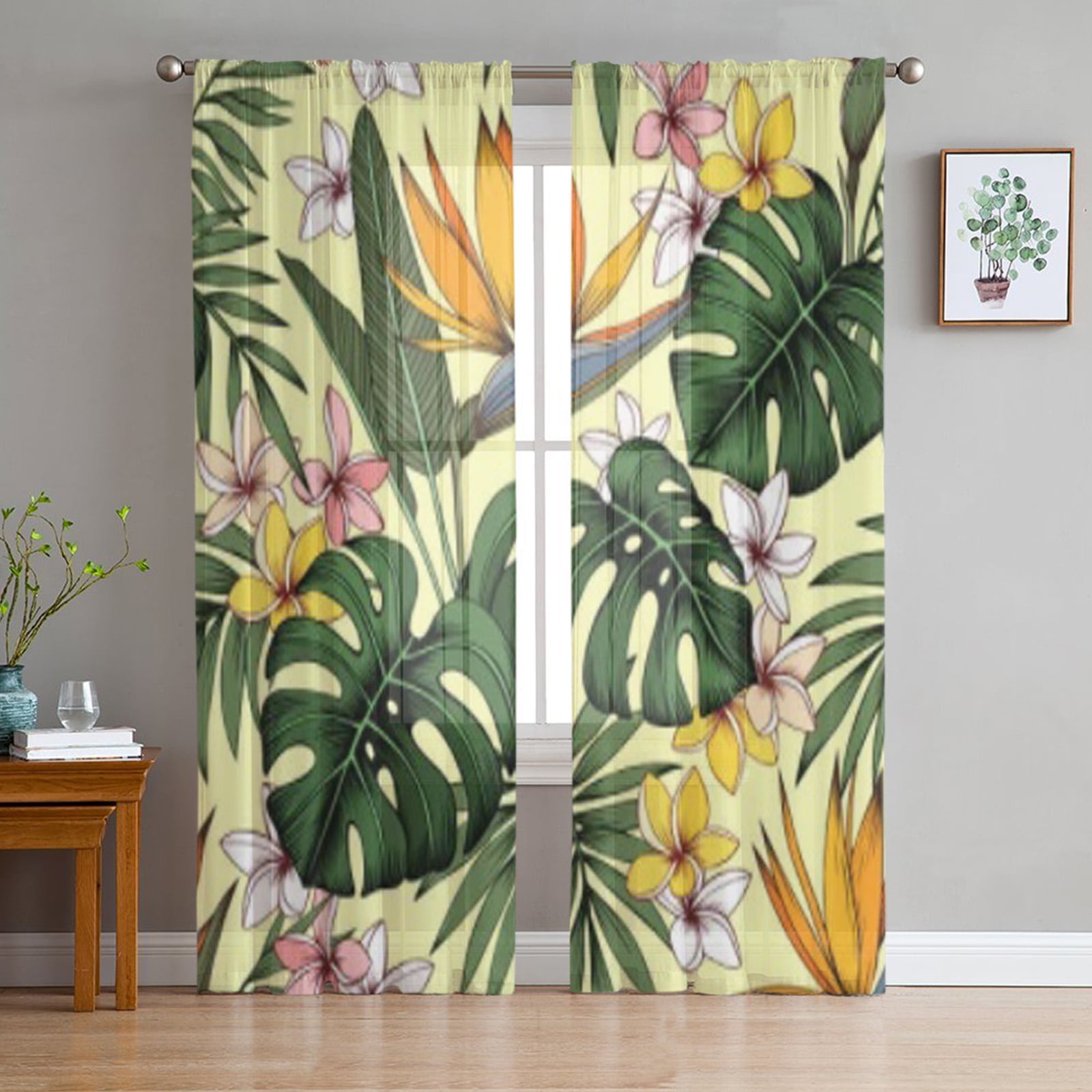 Palm Leaves Tulle Sheer Window Curtains For Living Room The Bedroom ...