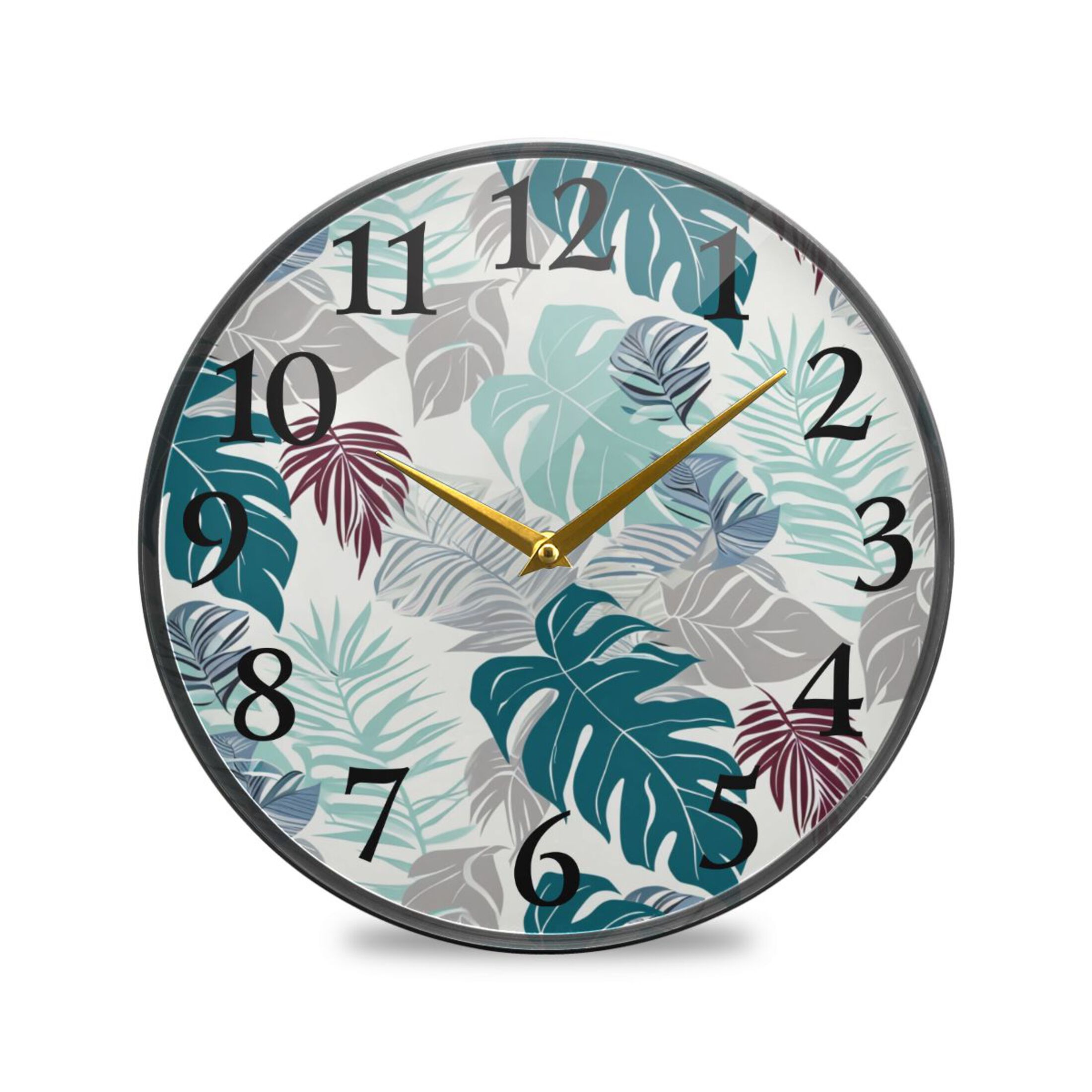 Palm Leaves Wall Clocks Battery Operated 11.9 Inch Round Clock Acrylic ...