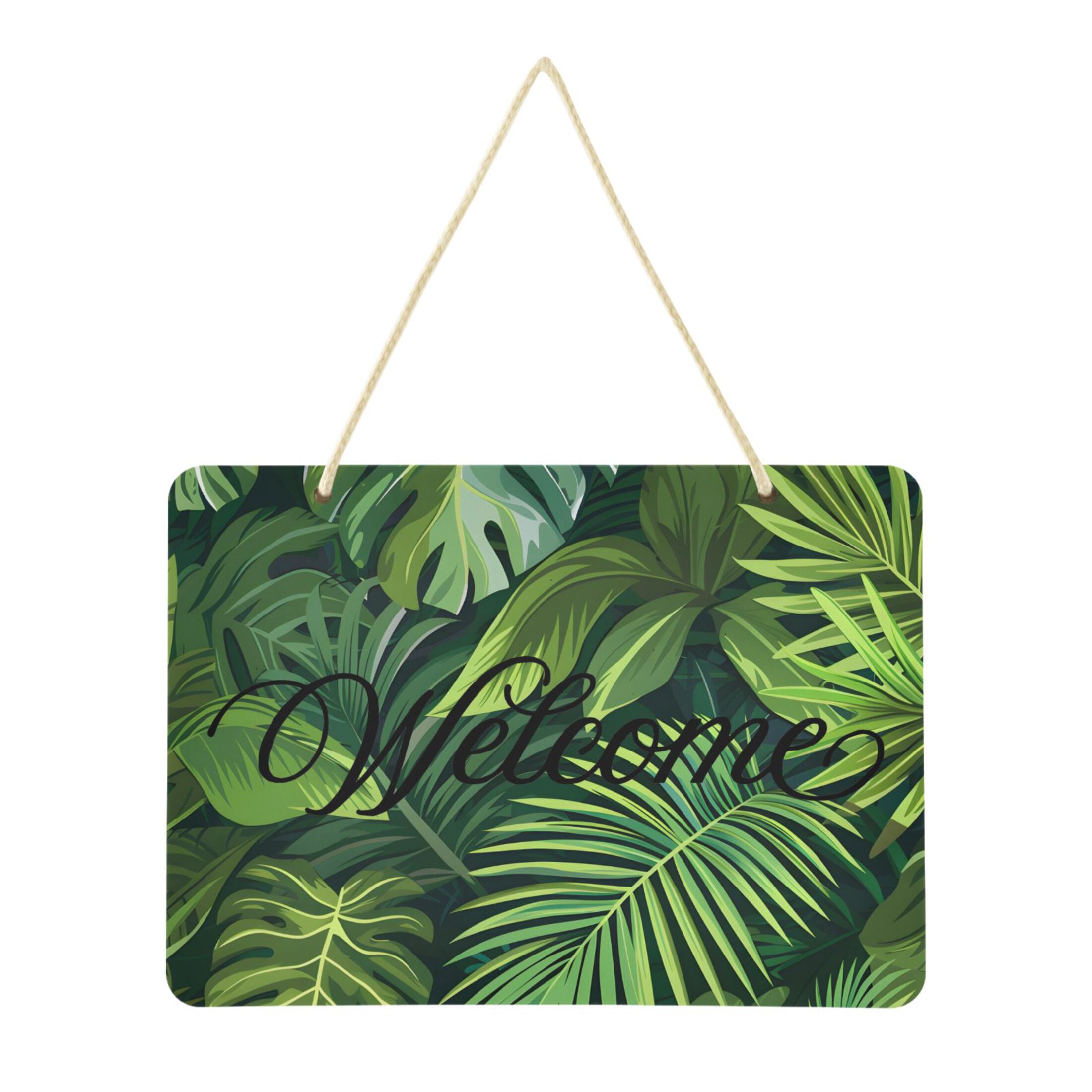 Palm Leaves Welcome Sign Front Door PVC 14x10 inch Hanger Hello Sign ...