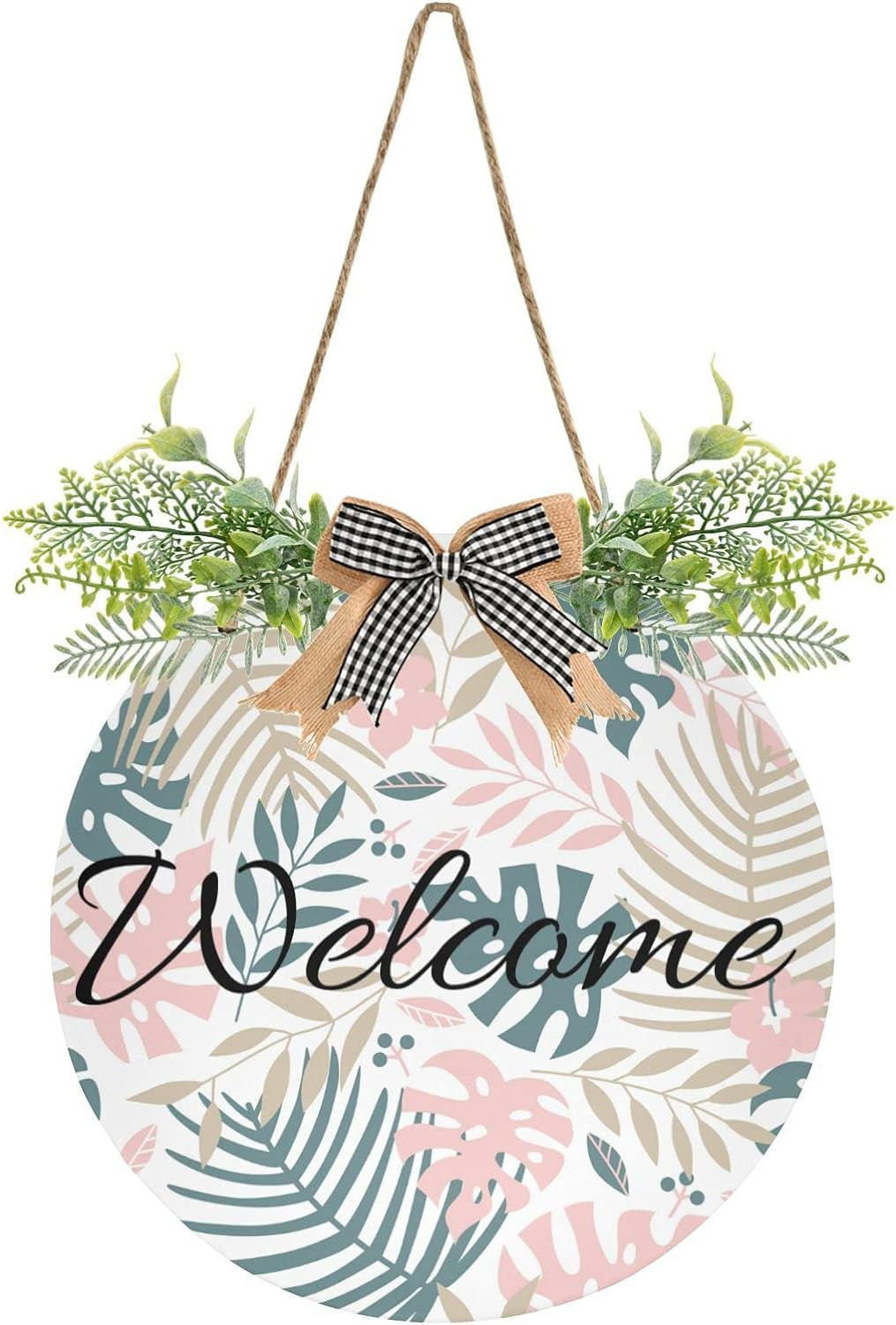 Palm Leaves Welcome Sign for Front Door, Round Sign Hanging Welcome ...
