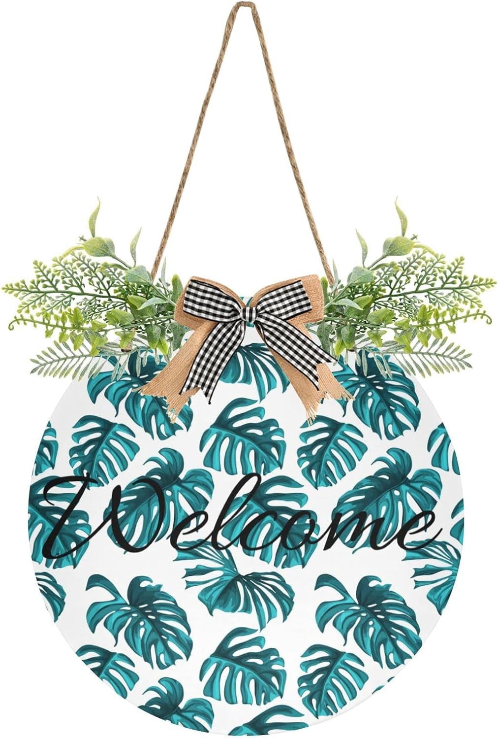 Palm Leaves Welcome Sign for Front Door, Round Sign Hanging Welcome ...