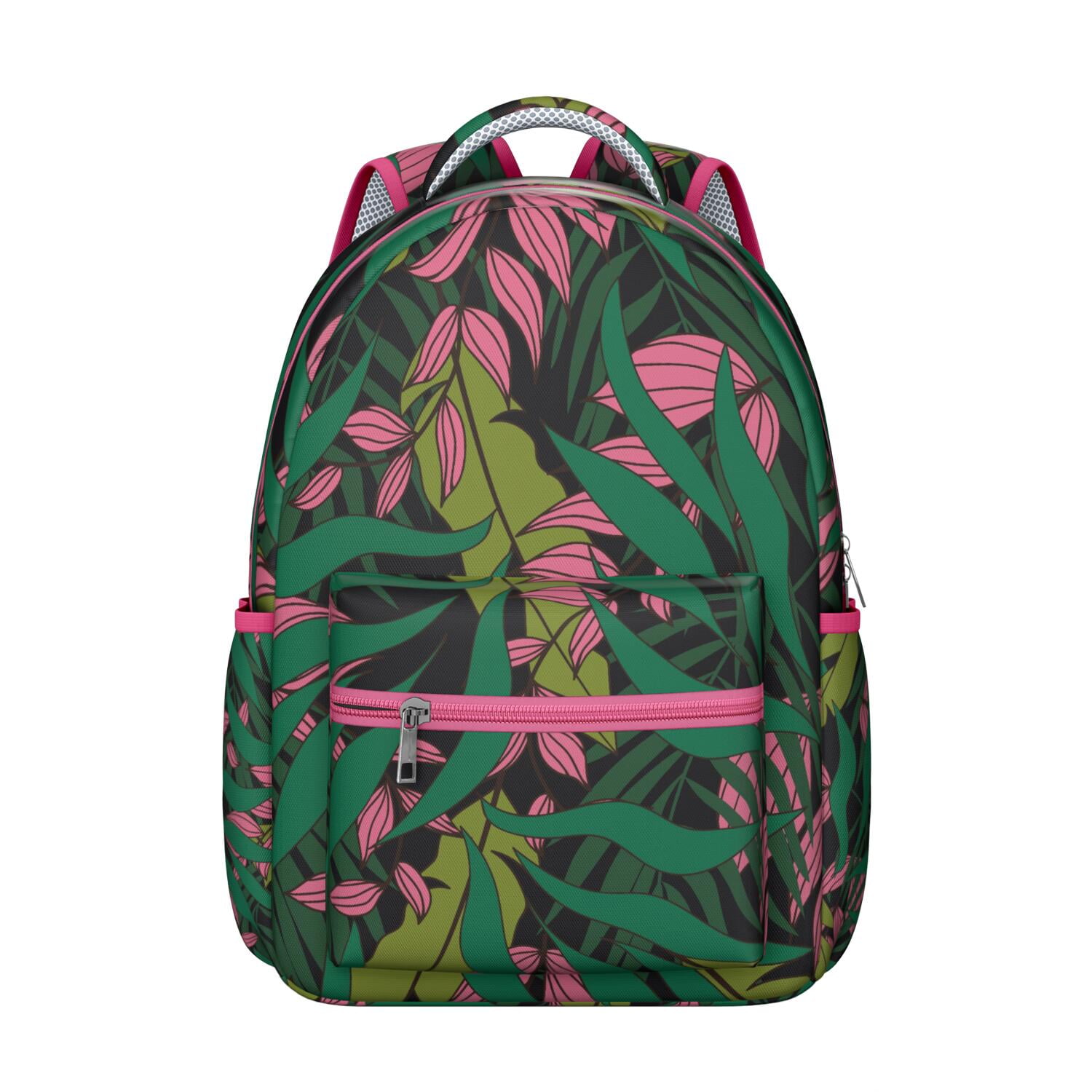 Palm Leaves and Hibiscus Backpack Hawaiian Print School Bag Exotic ...