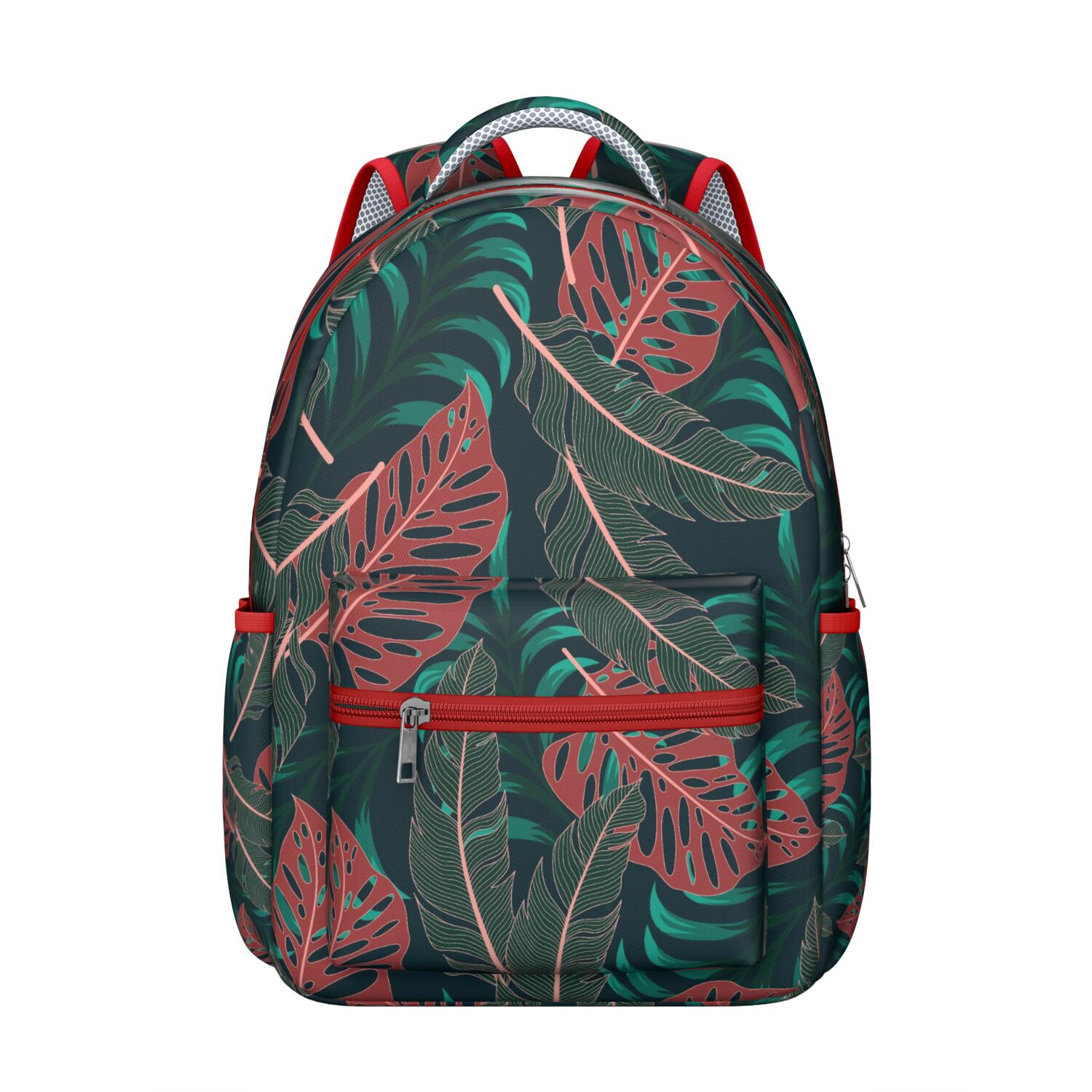 Palm Leaves and Hibiscus Backpack Hawaiian Print School Bag Exotic ...