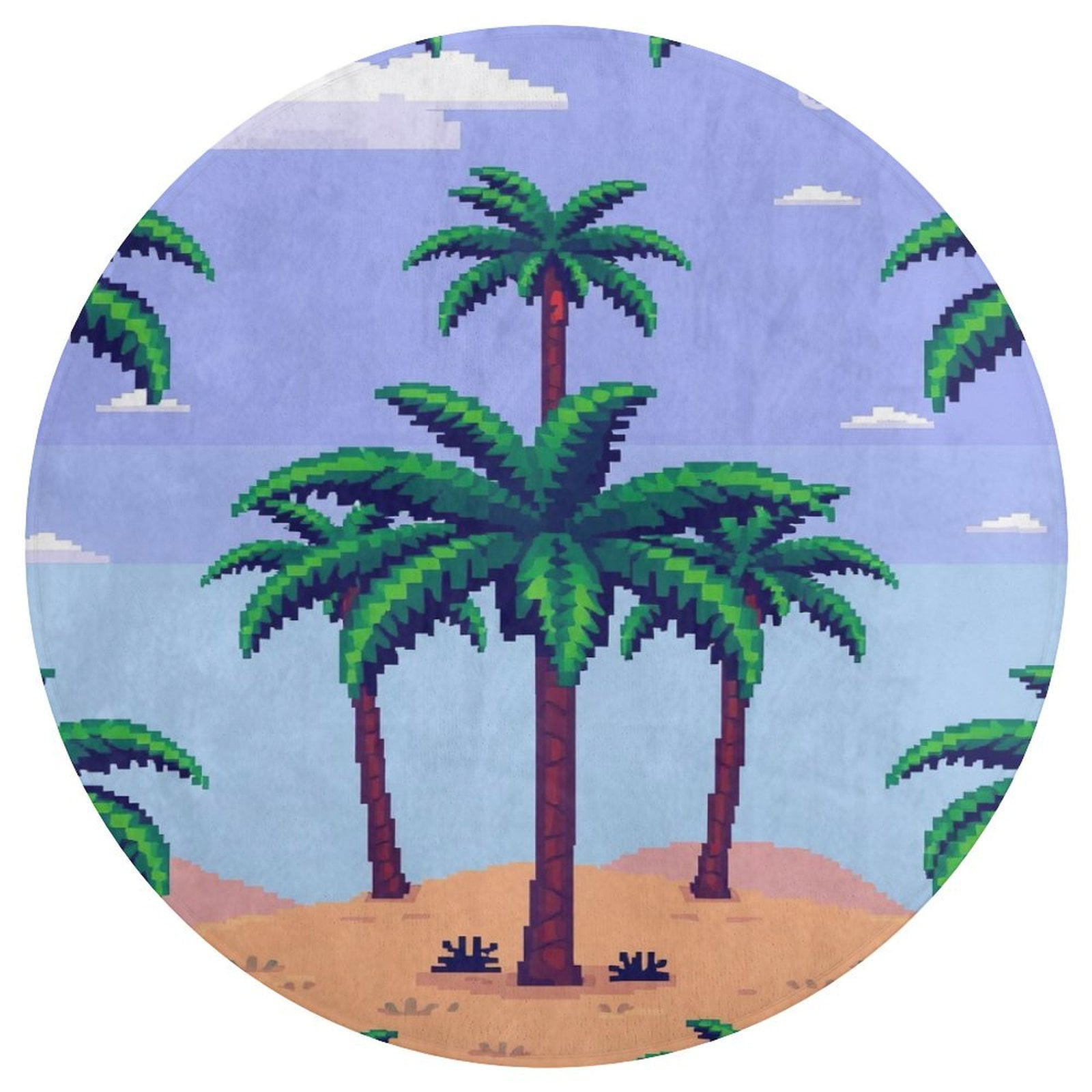 Palm Round Area Rug Floor Carpets Washable Indoor Floor Area Mat Stain ...