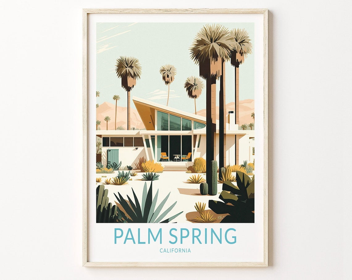 Palm Spring California Travel Wall Art, Palm Spring Travel Poster ...