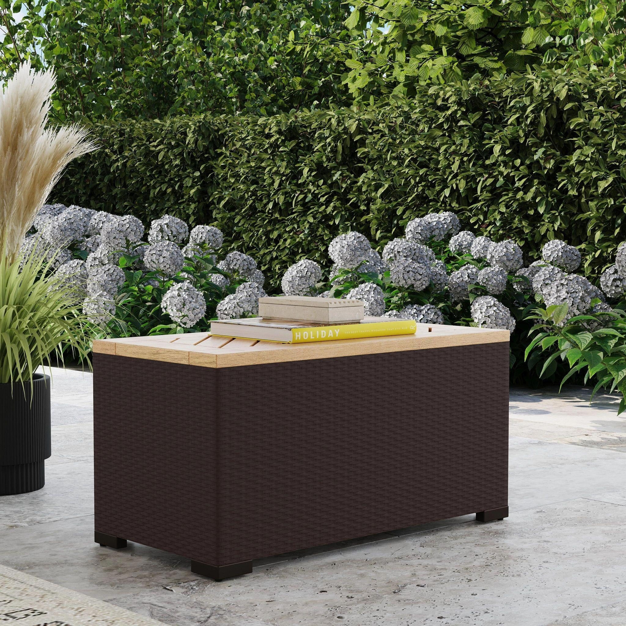 Homestyles Palm Springs Brown Waterproof Outdoor Storage Table for ...